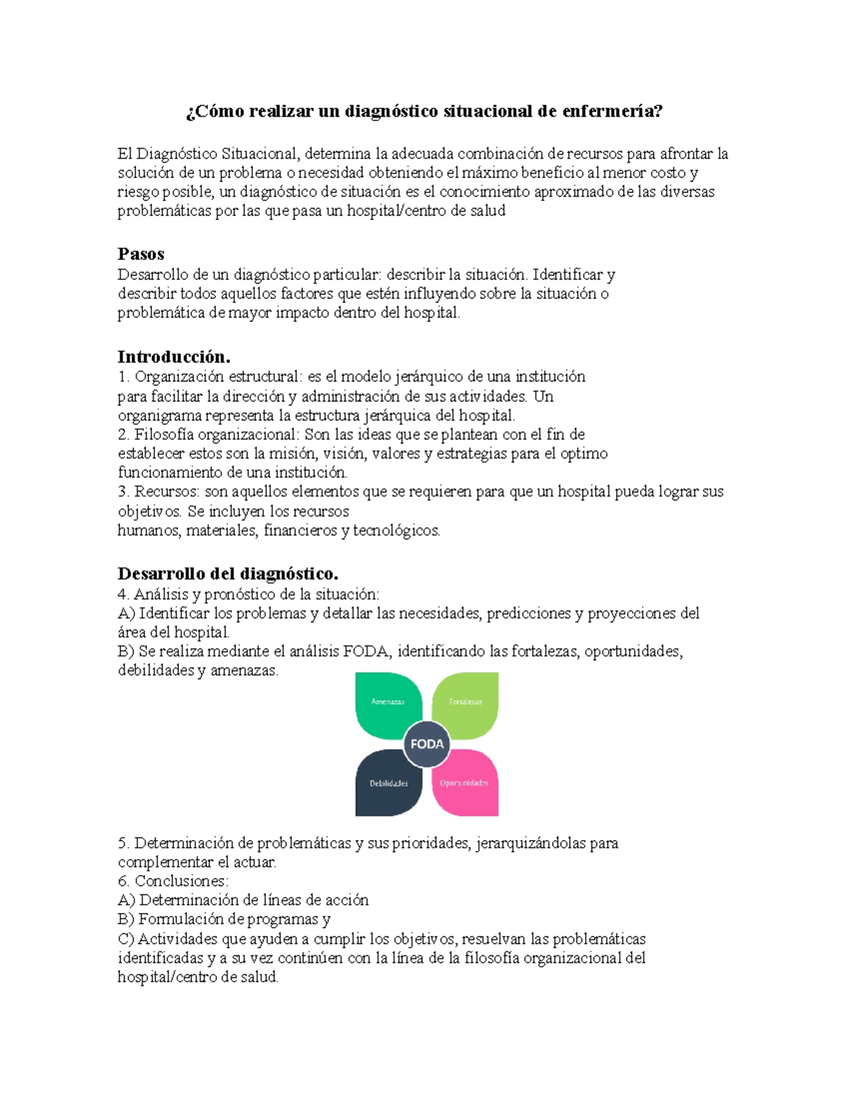 Diagnóstico Situacional en Enfermería: Pasos y Estrategias Clave - Studocu