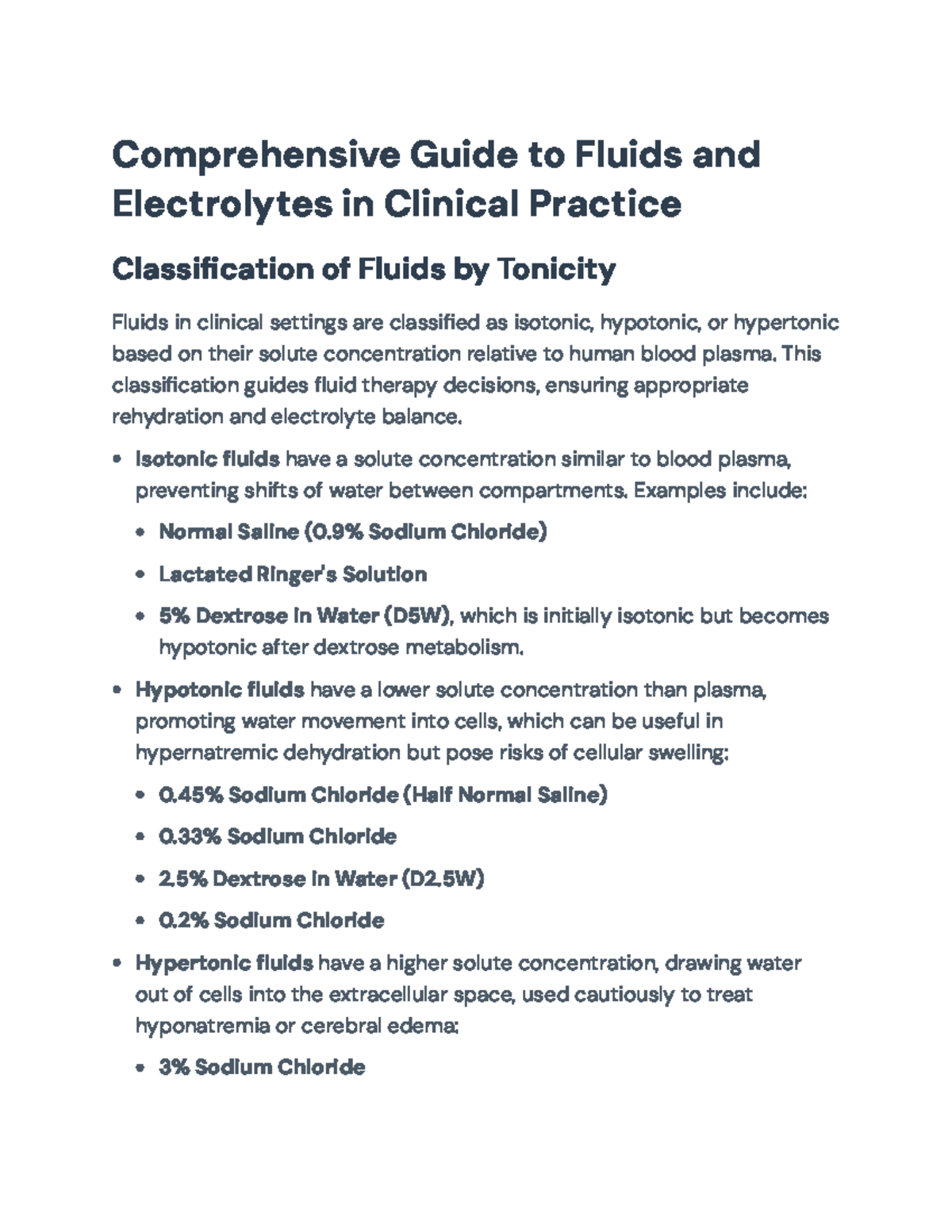 Comprehensive Guide to Fluids & Electrolytes in Clinical Practice - Studocu