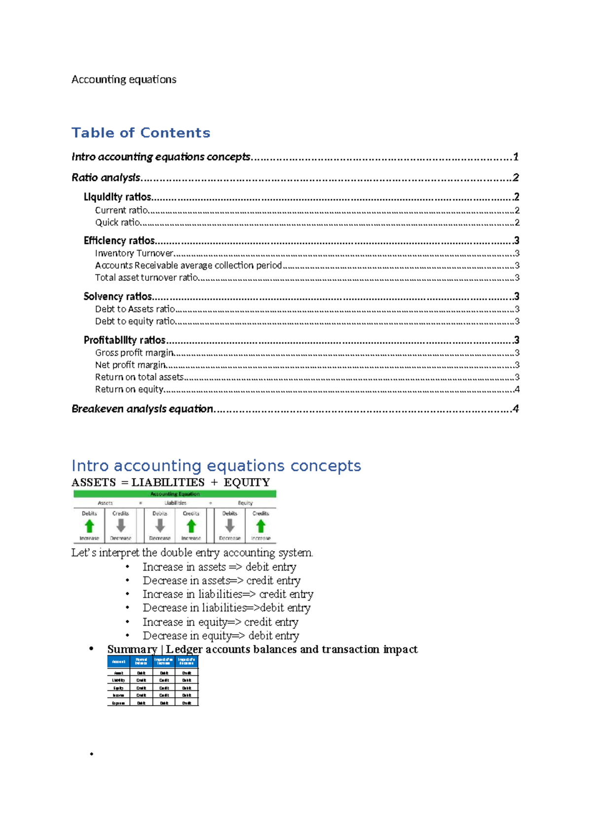 Accounting Equations and Ratio Analysis Overview (ACCT 101) - Studocu
