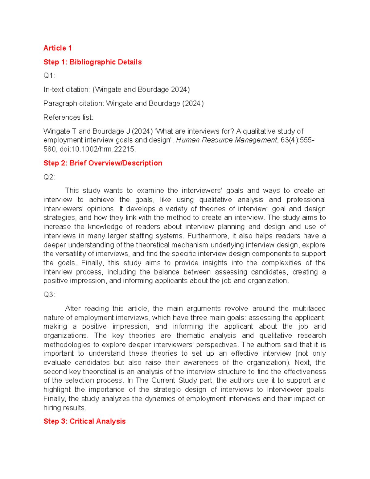 ASM 1 - CR grade - Article 1 Step 1: Bibliographic Details Q1: In-text ...