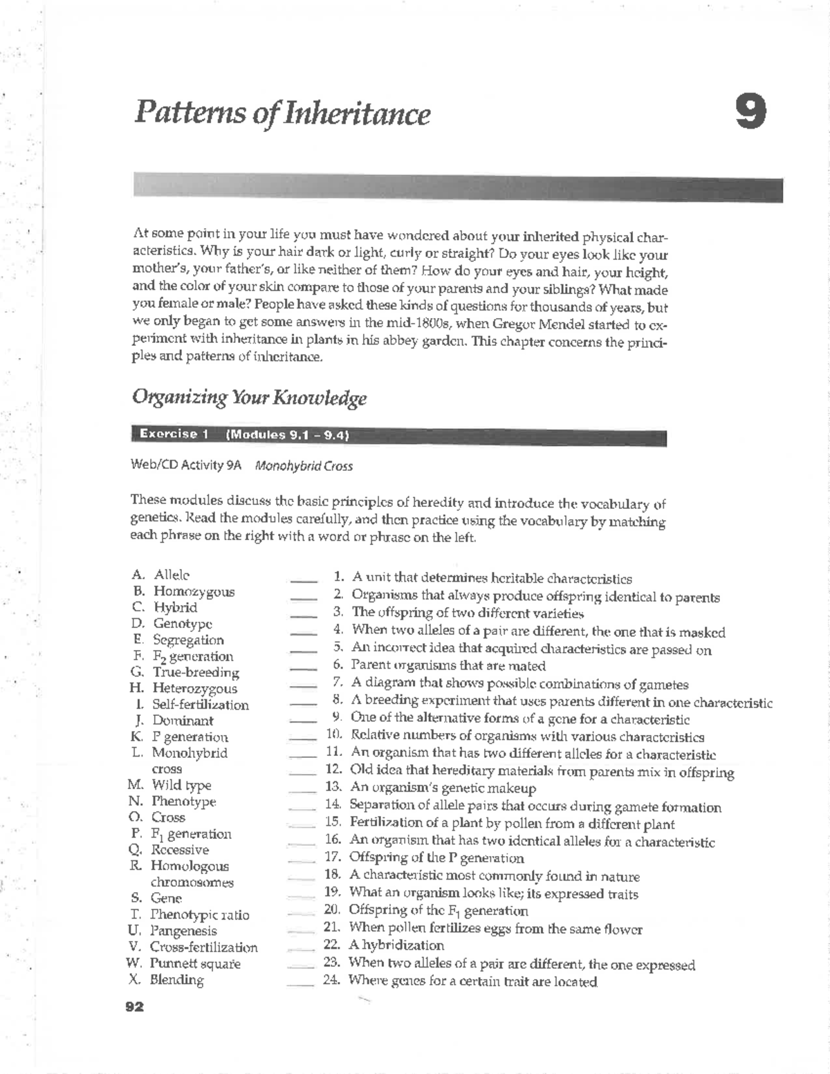 ch 9 Patterns of Inheritance worksheet - BIOL 200 - Studocu