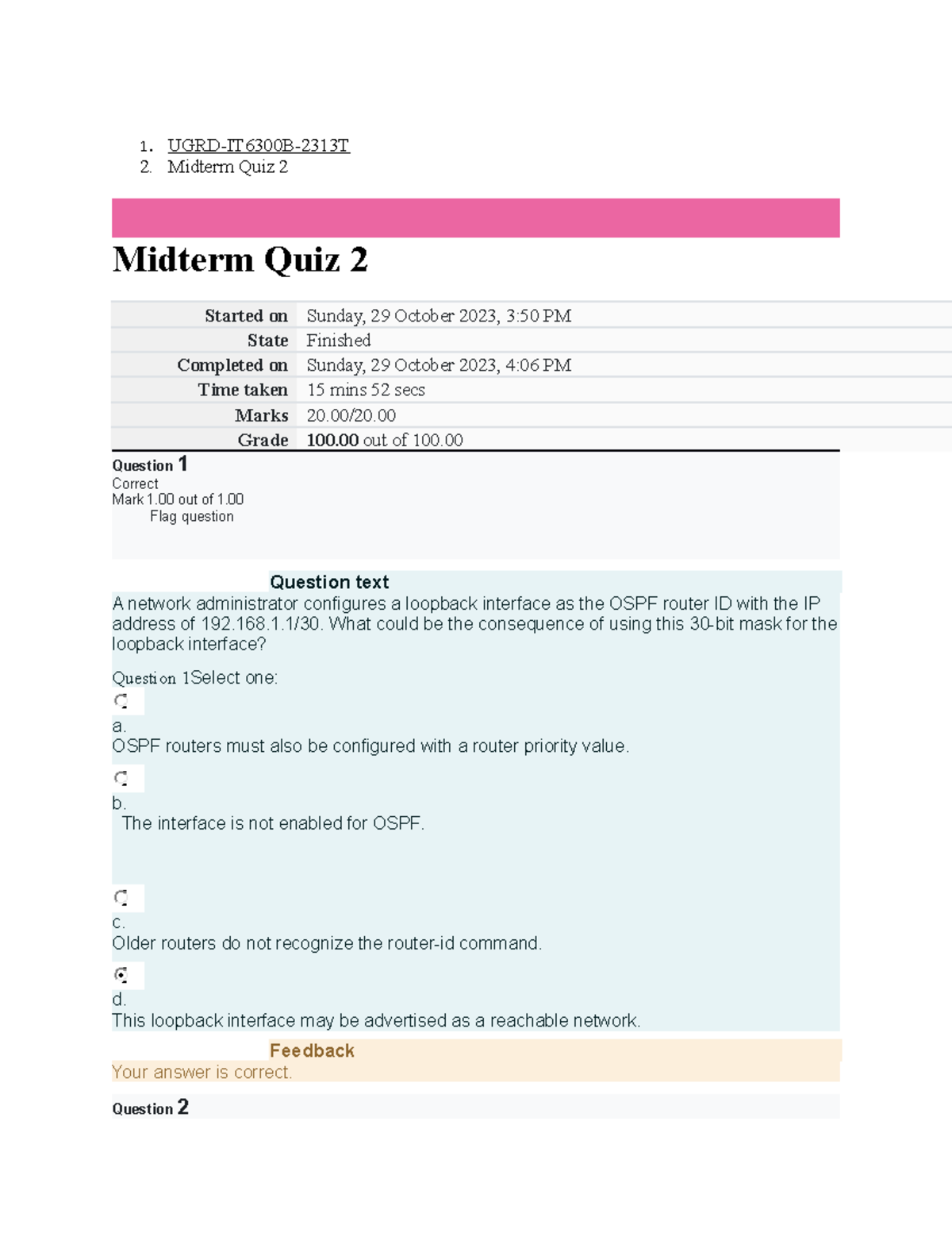 Ugrd It6300b Data Communications And Networking 3 Midterm Quiz 2 1