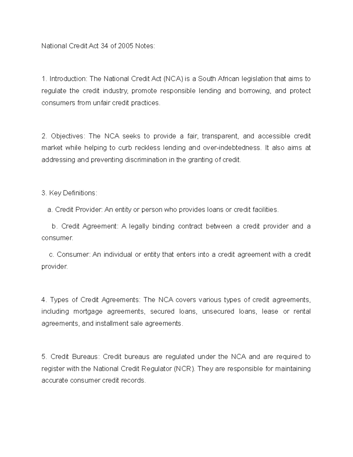 National Credit Act 34 of 2005 Notes - National Credit Act 34 of 2005 ...
