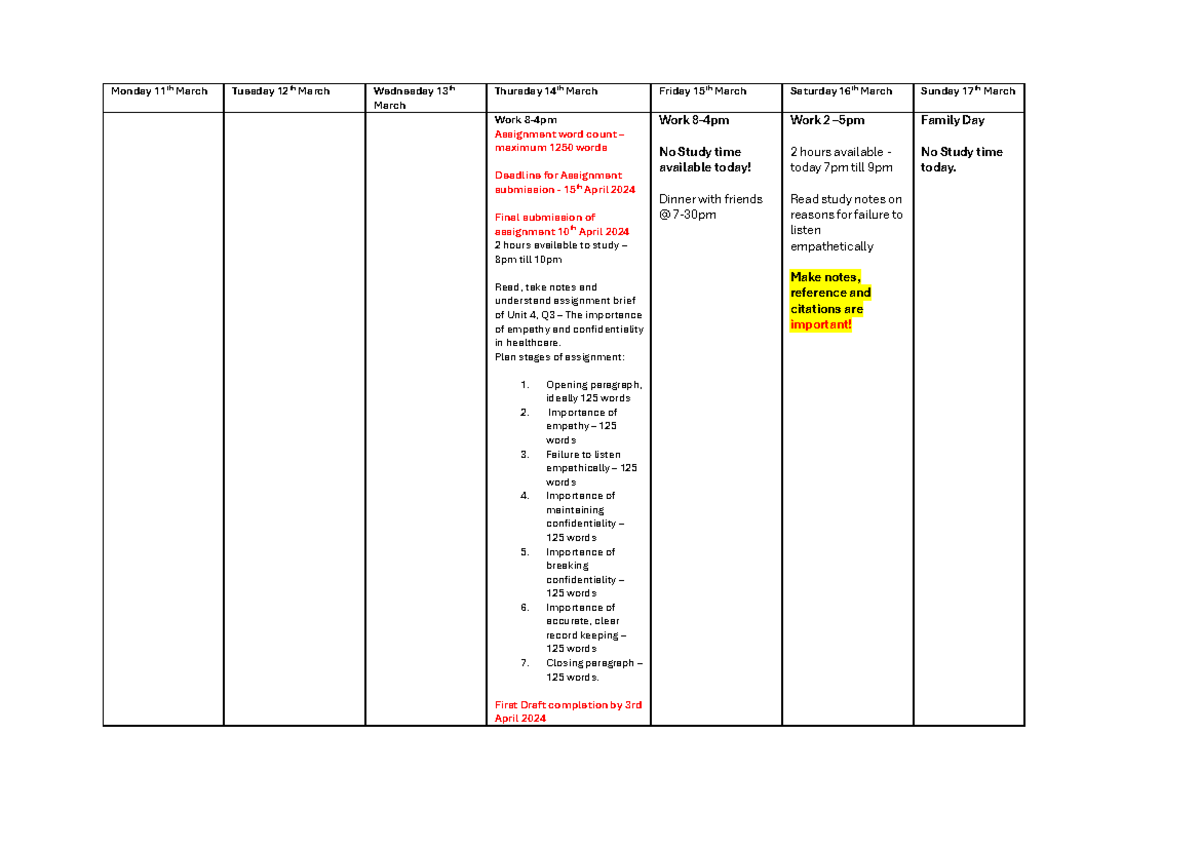 Unit 4 - Q3 Assignment Timetable & Study Plan for April 2024 - Studocu