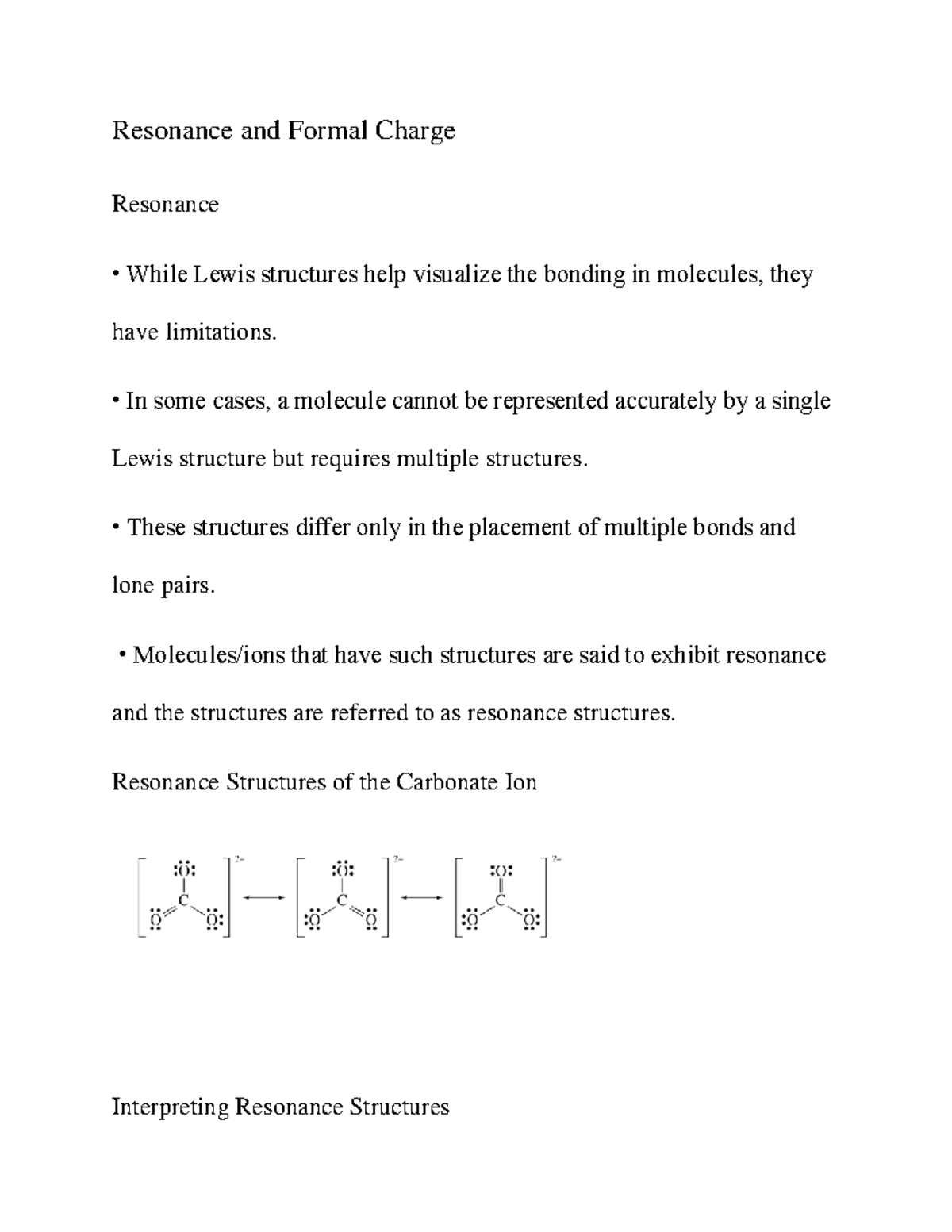 Resonance and Formal Charge - Resonance and Formal Charge Resonance ...