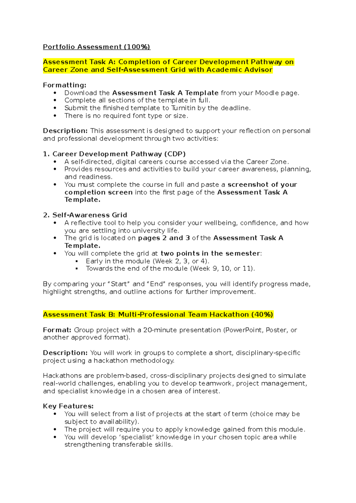 Portfolio Assessment Info: Career Development & Team Hackathon - Studocu