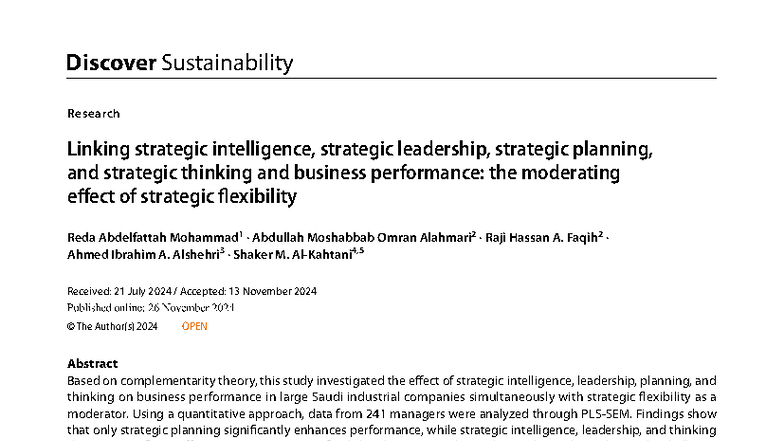 S43621: Strategic Intelligence and Planning Impact on Business ...
