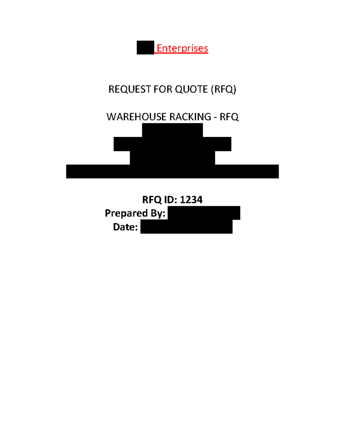 Boli Enterprises Warehouse Racking RFQ - Lecture Notes - Studocu