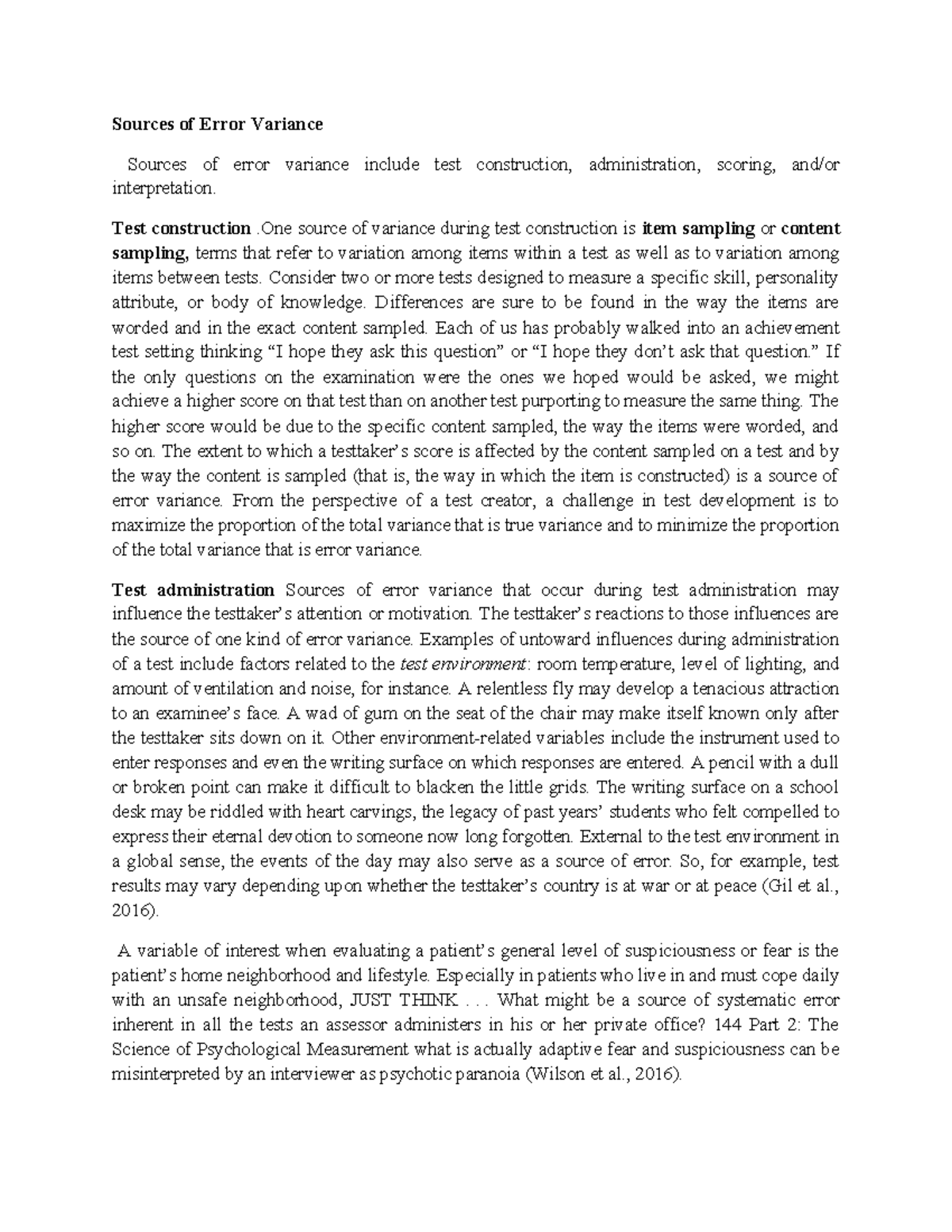 PSY101: Analysis of Sources of Error Variance in Testing Methods - Studocu