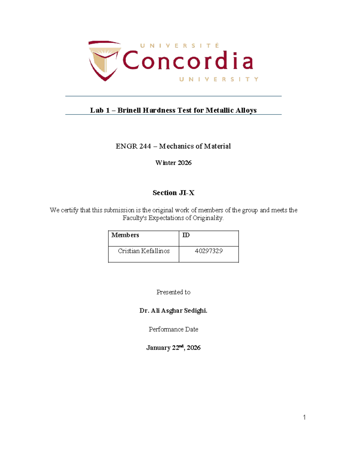 ENGR 244 Lab 1 Report: Brinell Hardness Test for Metallic Alloys - Studocu