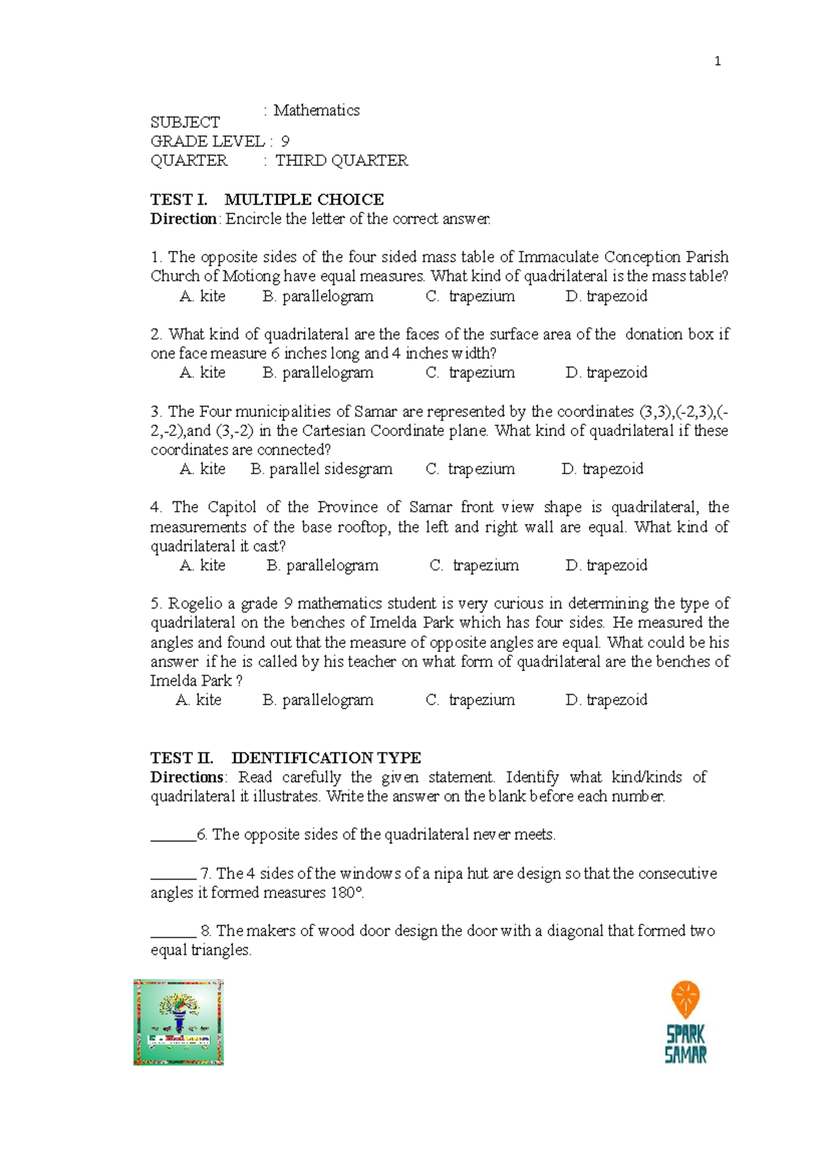 Grade-9-Math-3rd-Quarter-Assessment-Tests and Answers - Studocu