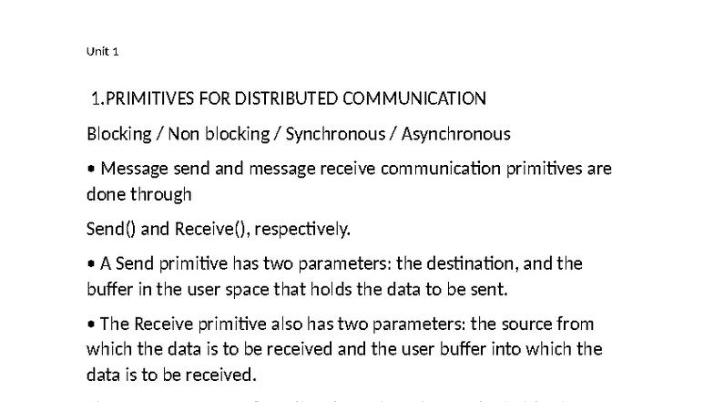 Unit 1: Primitives for Distributed Communication - Key Concepts and Challenges - Studocu
