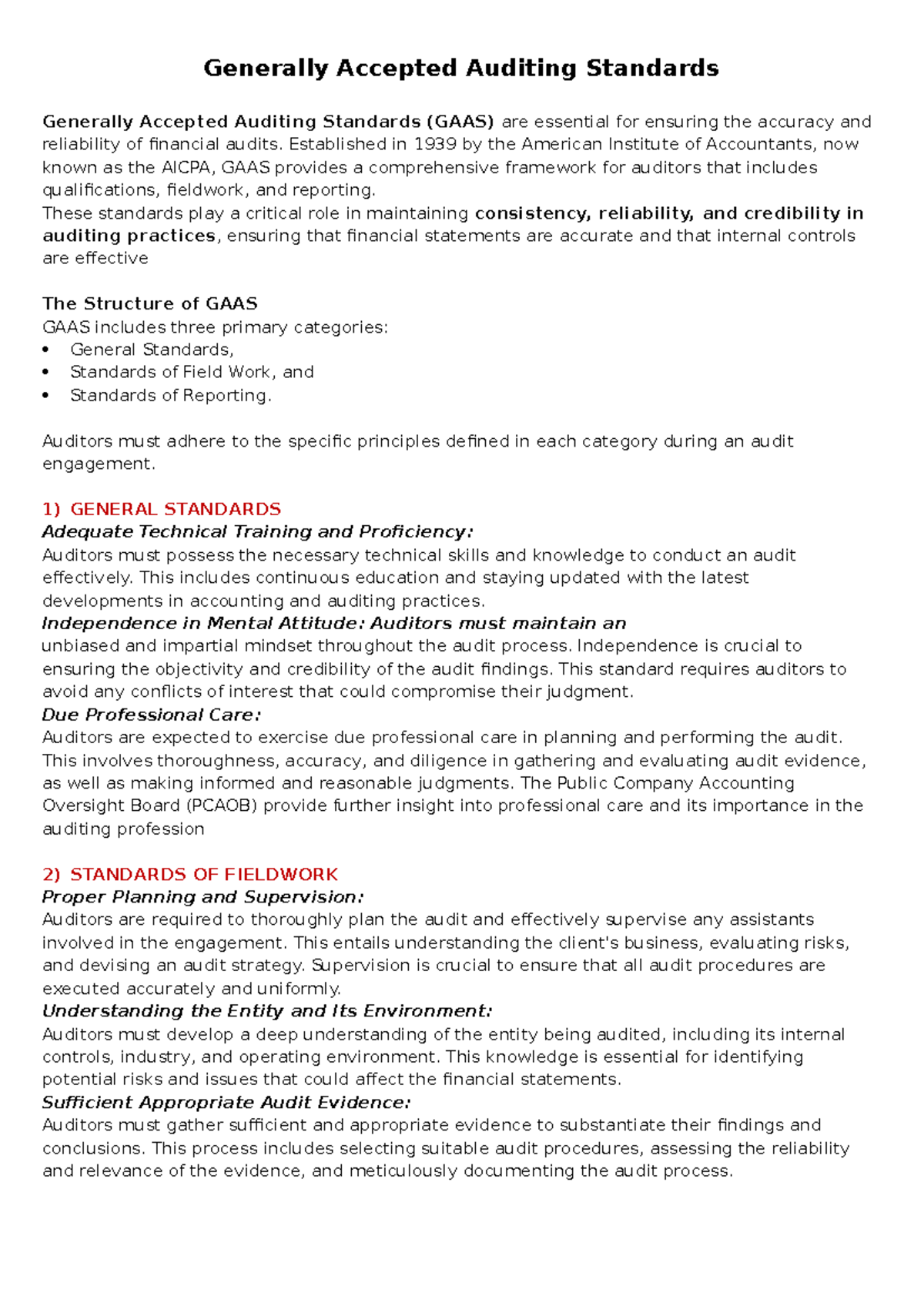 Gaas Overview Understanding Generally Accepted Auditing Standards