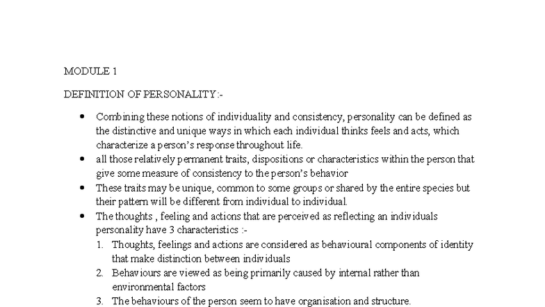 FOP Module 1: Understanding Personality - Definitions, Approaches ...