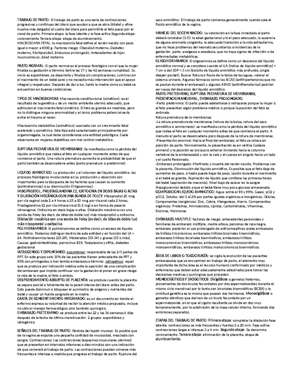 Guía de Ginecología: Trabajo de Parto y Macrosomía Fetal (PARCIAL 1 ...