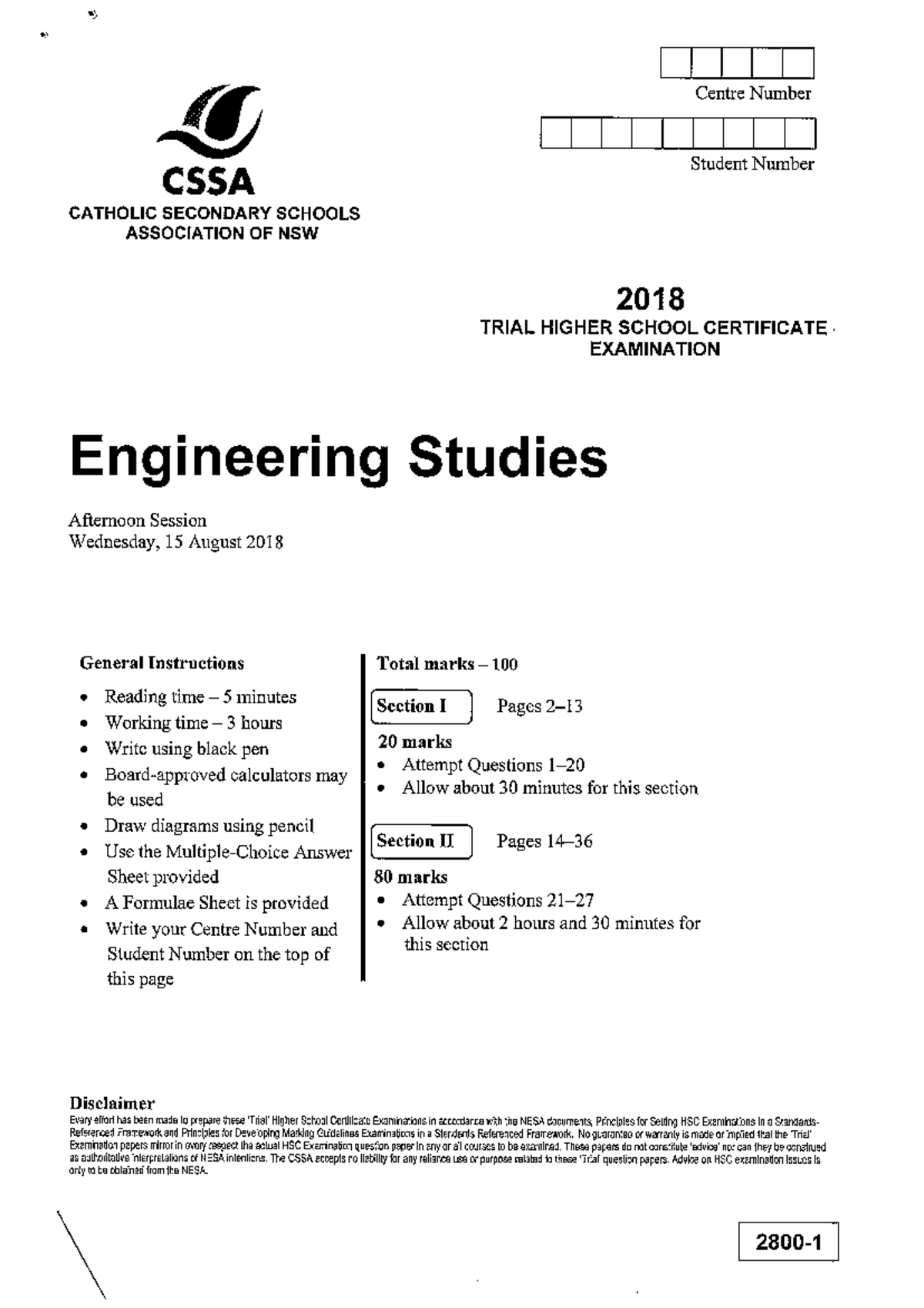 2018 CSSA HSC Engineering Studies Trial Exam Questions - Studocu