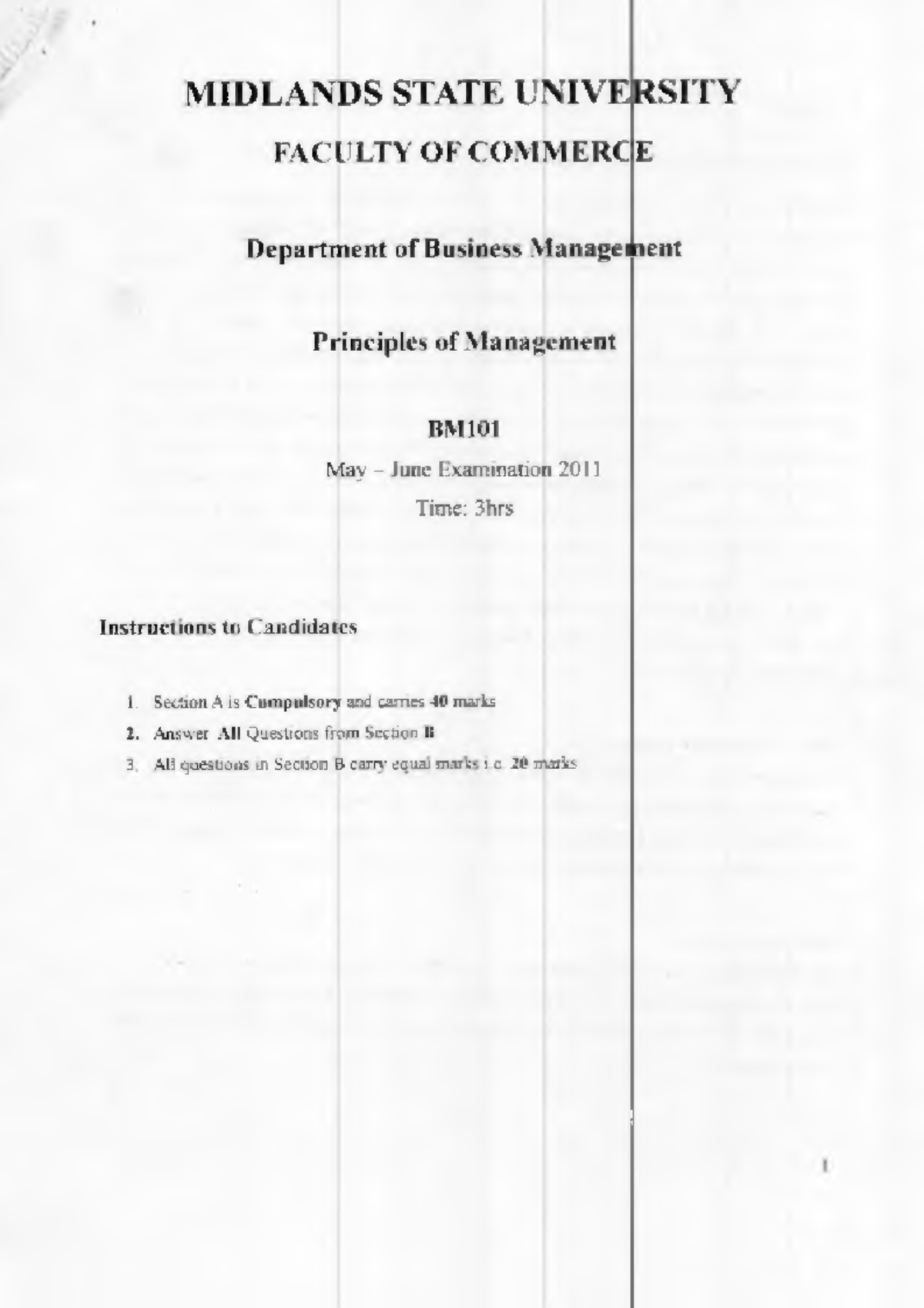 BM 101 MAY 2011 - PAST EXAM PAPERS - MIDLANDS STATE UNIVERSITY F A C U ...