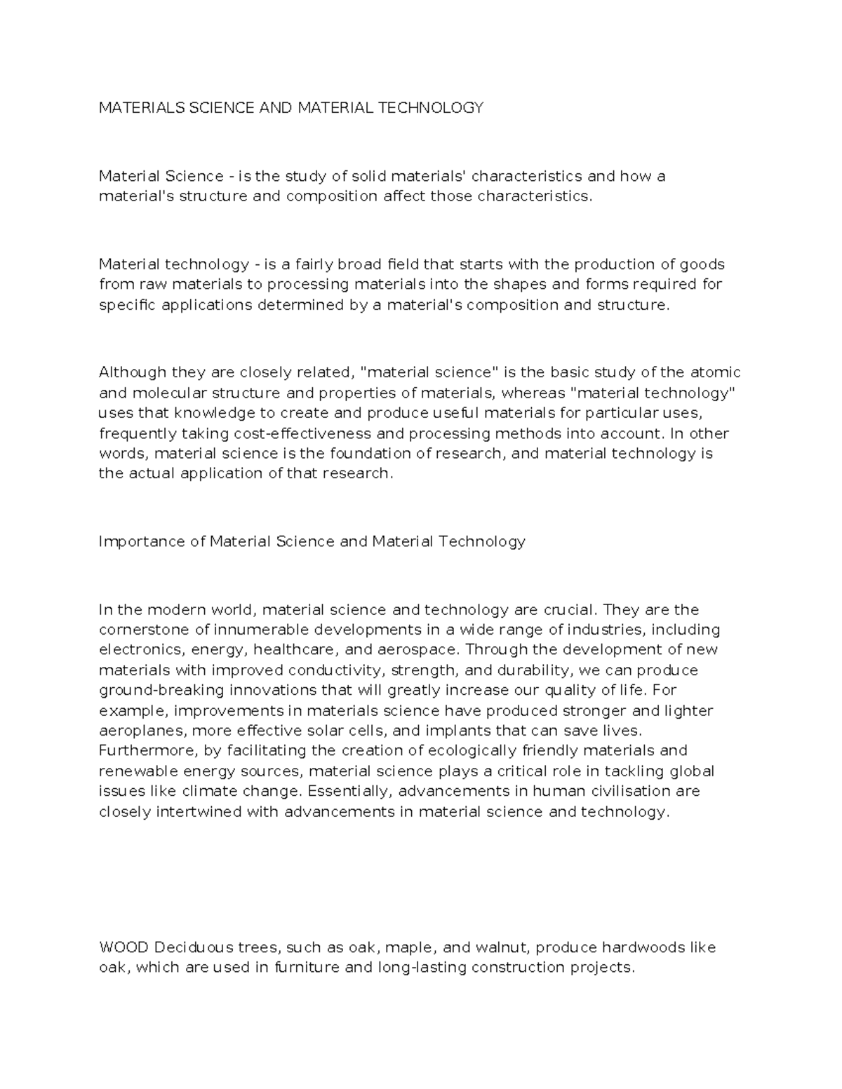 Materials Scien WPS Office - MATERIALS SCIENCE AND MATERIAL TECHNOLOGY ...
