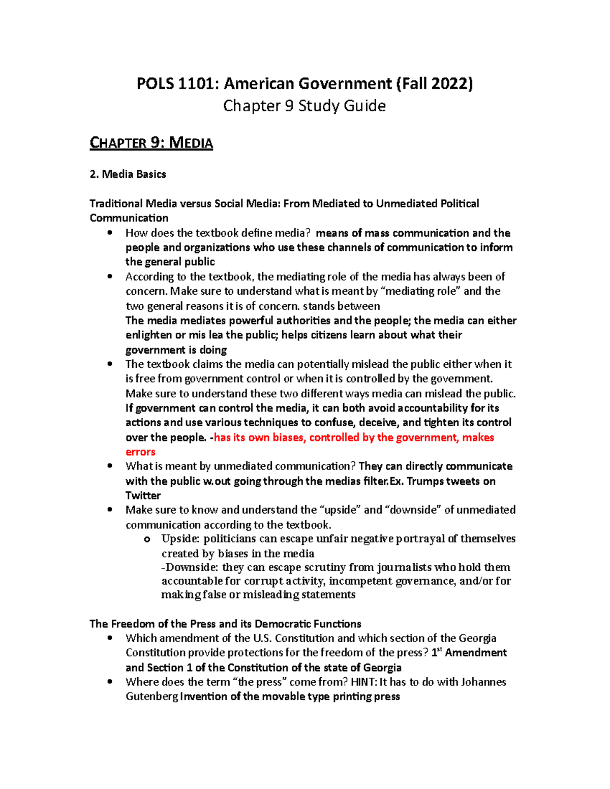Chapter 9 SG - Study Guide 9 corresponds to text book top hat. - POLS ...