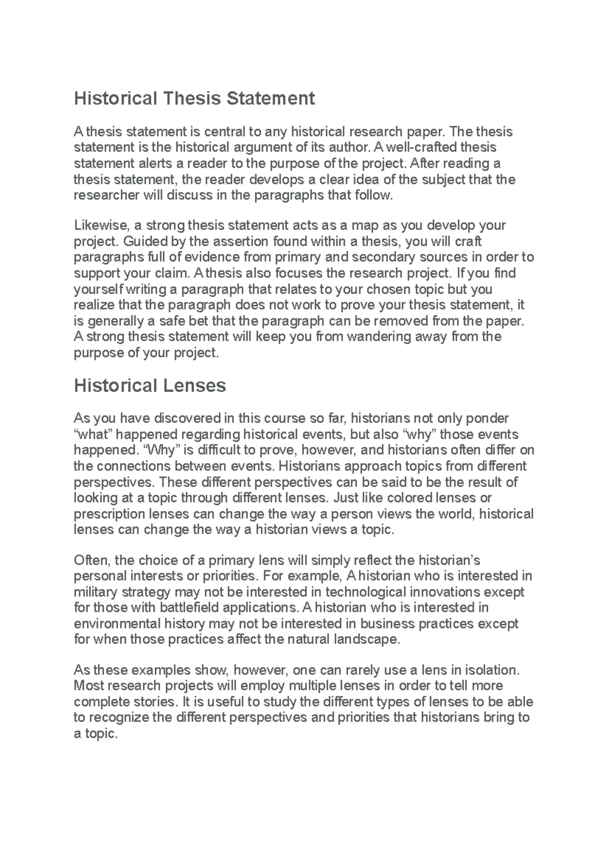 Module 3 work - Historical Thesis Statement A thesis statement is ...
