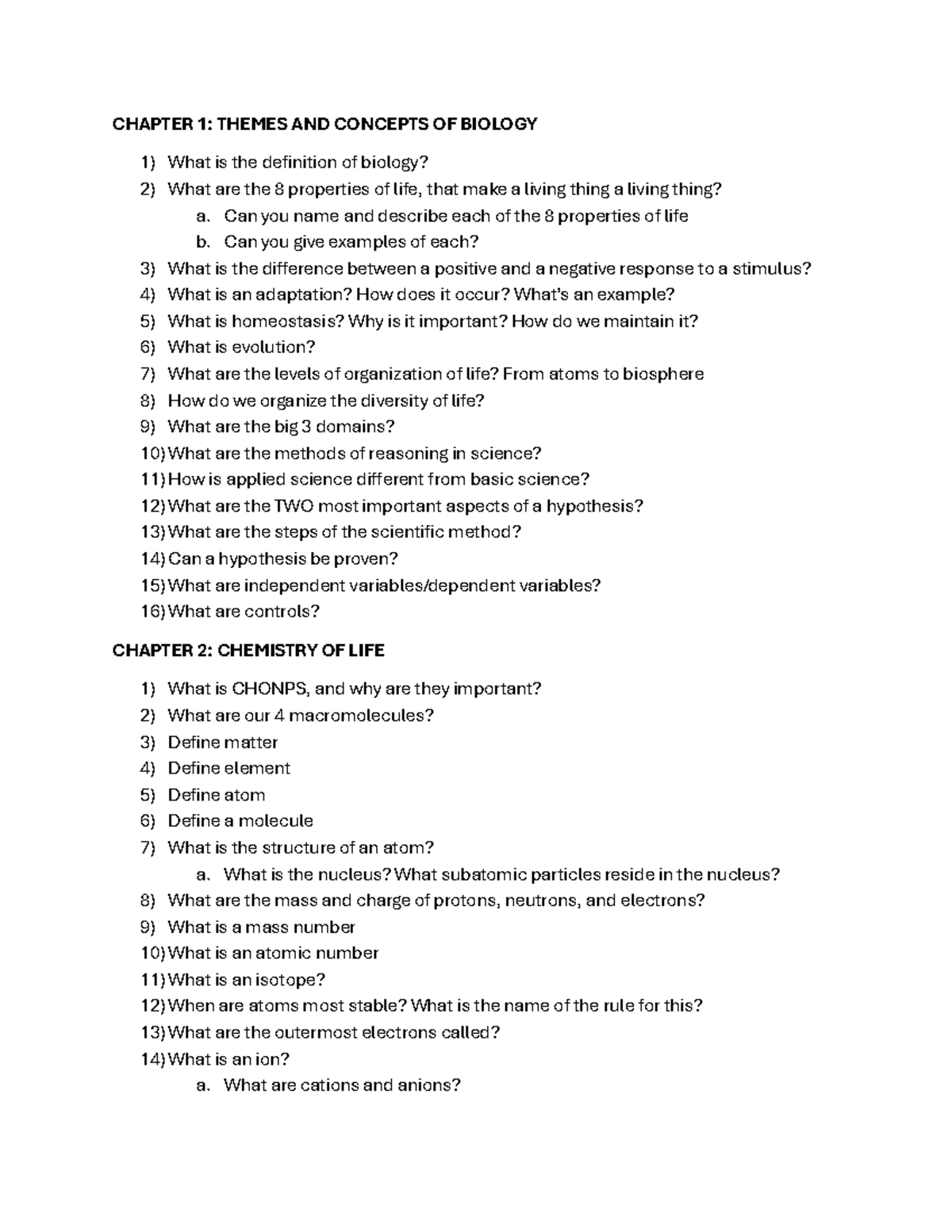 Biology 101: Chapter 1 Themes & Concepts Overview and Key Questions ...