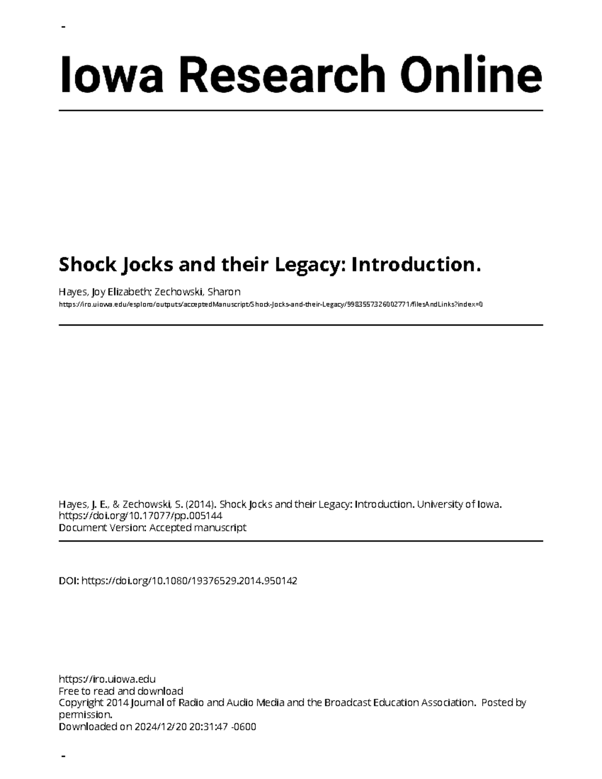Shock Jocks and Their Legacy: A Cultural Analysis (JRAM 21(2), 2014 ...