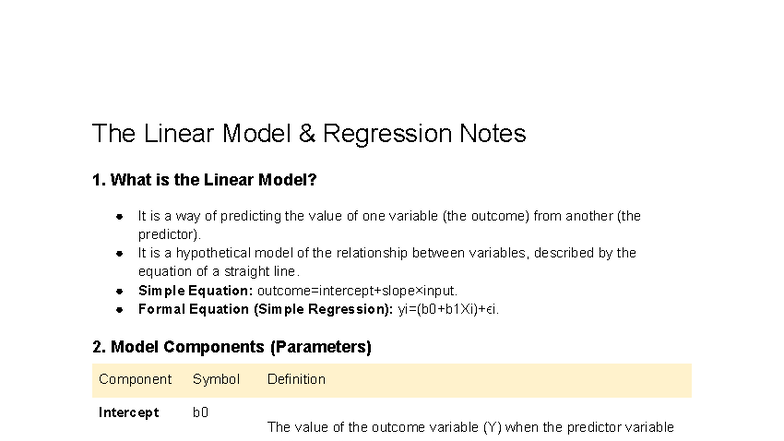 Linear Regression Simplified Notes: Key Concepts & Assumptions - Studocu