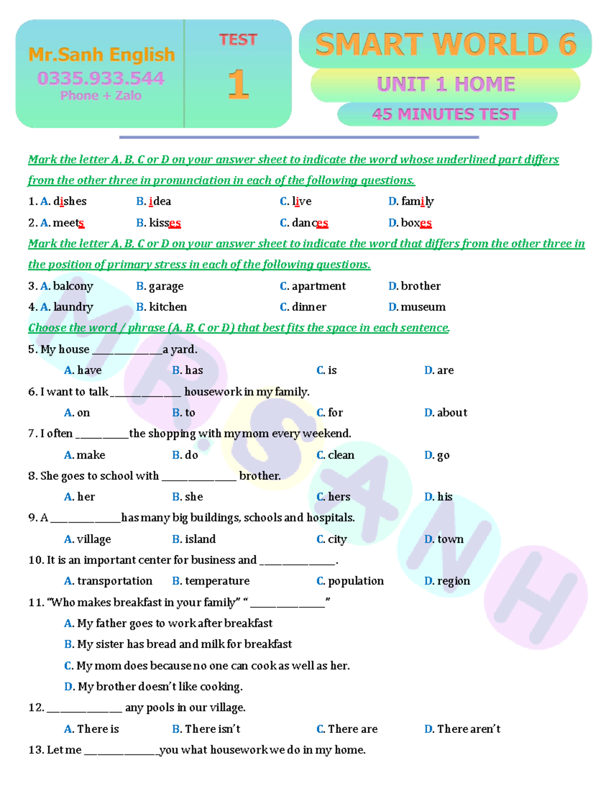 I Learn Smart World 6: Unit 1 Pronunciation & Stress Practice - Studocu