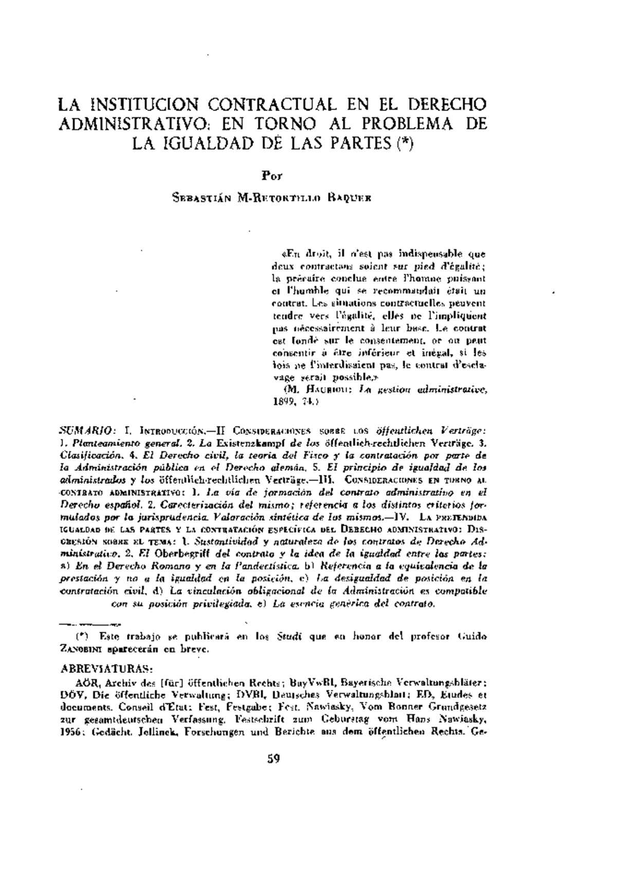LA INSTITUCIÓN CONTRACTUAL EN EL DERECHO ADMINISTRATIVO: IGUALDAD DE ...