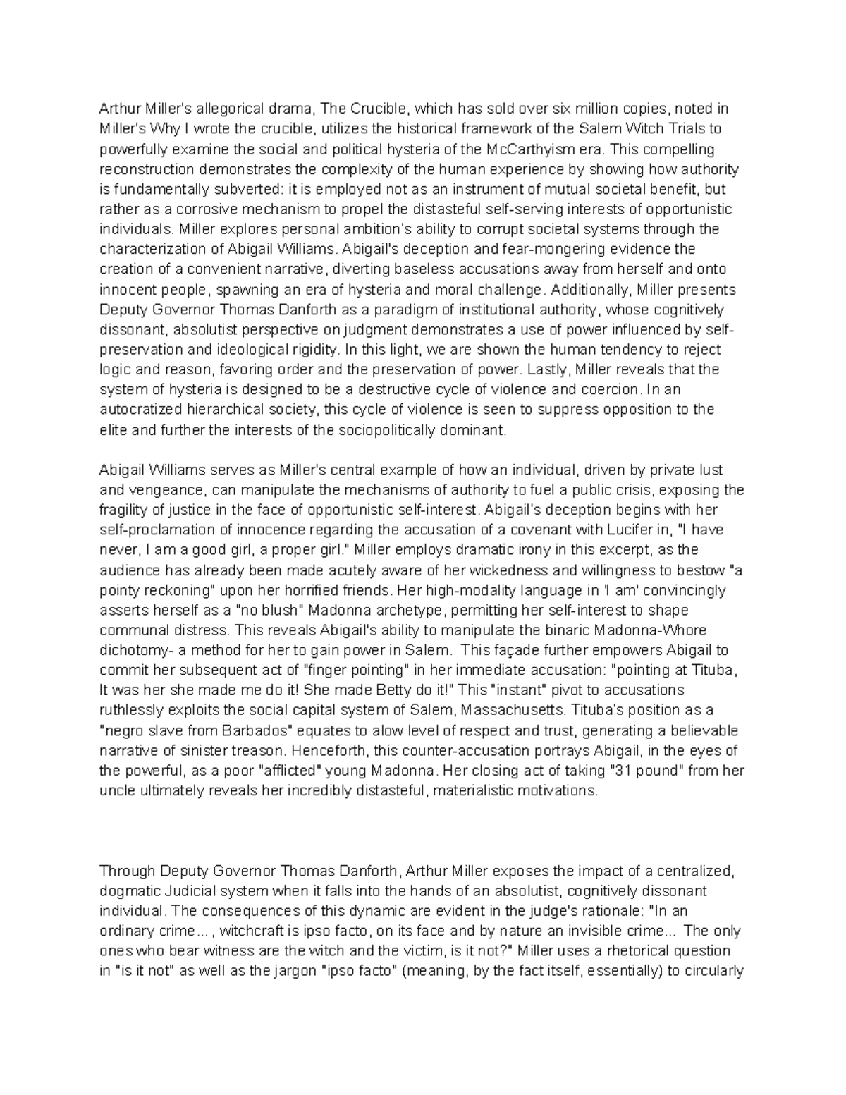 The Crucible (ENG 101) Common Module Draft Analysis - Studocu
