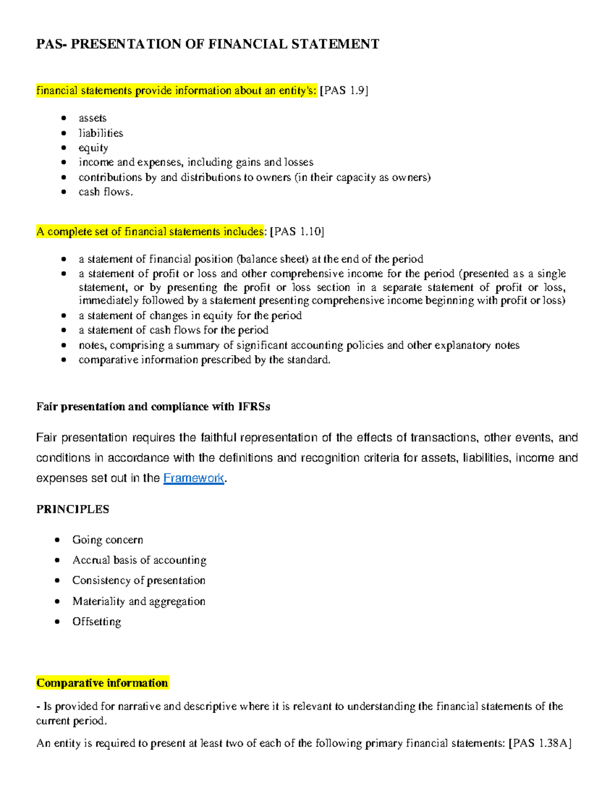 Reviewer PAS1-PAS10: Overview of Financial Statement Presentation ...