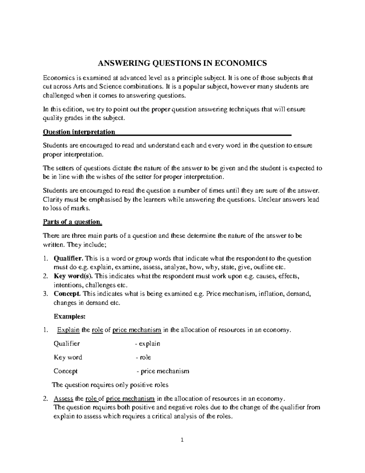 Mastering Economics Question Techniques: A Guide for P220 Students ...