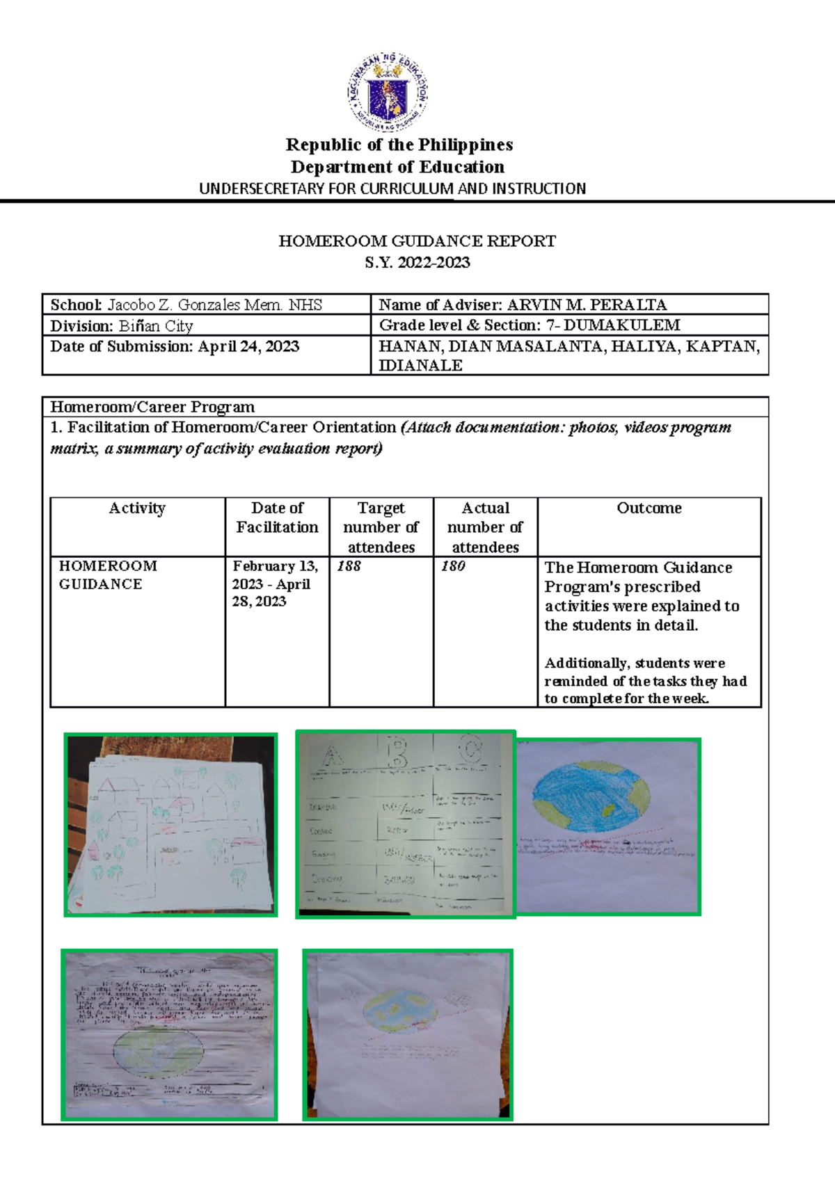 Capispsan Homeroom Guidance Narrative Report Q3 SY 2022-2023 - Studocu