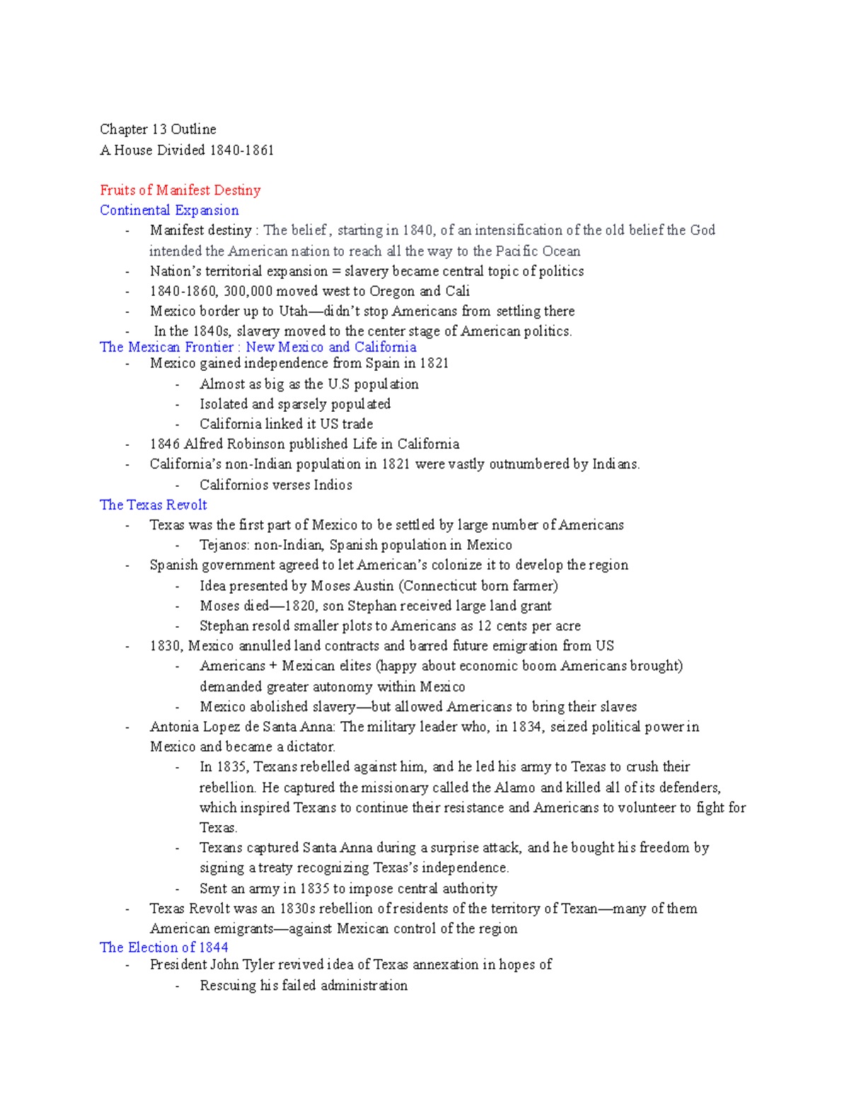 APUSH Chapter 13: A House Divided – Outline and Key Points - Studocu