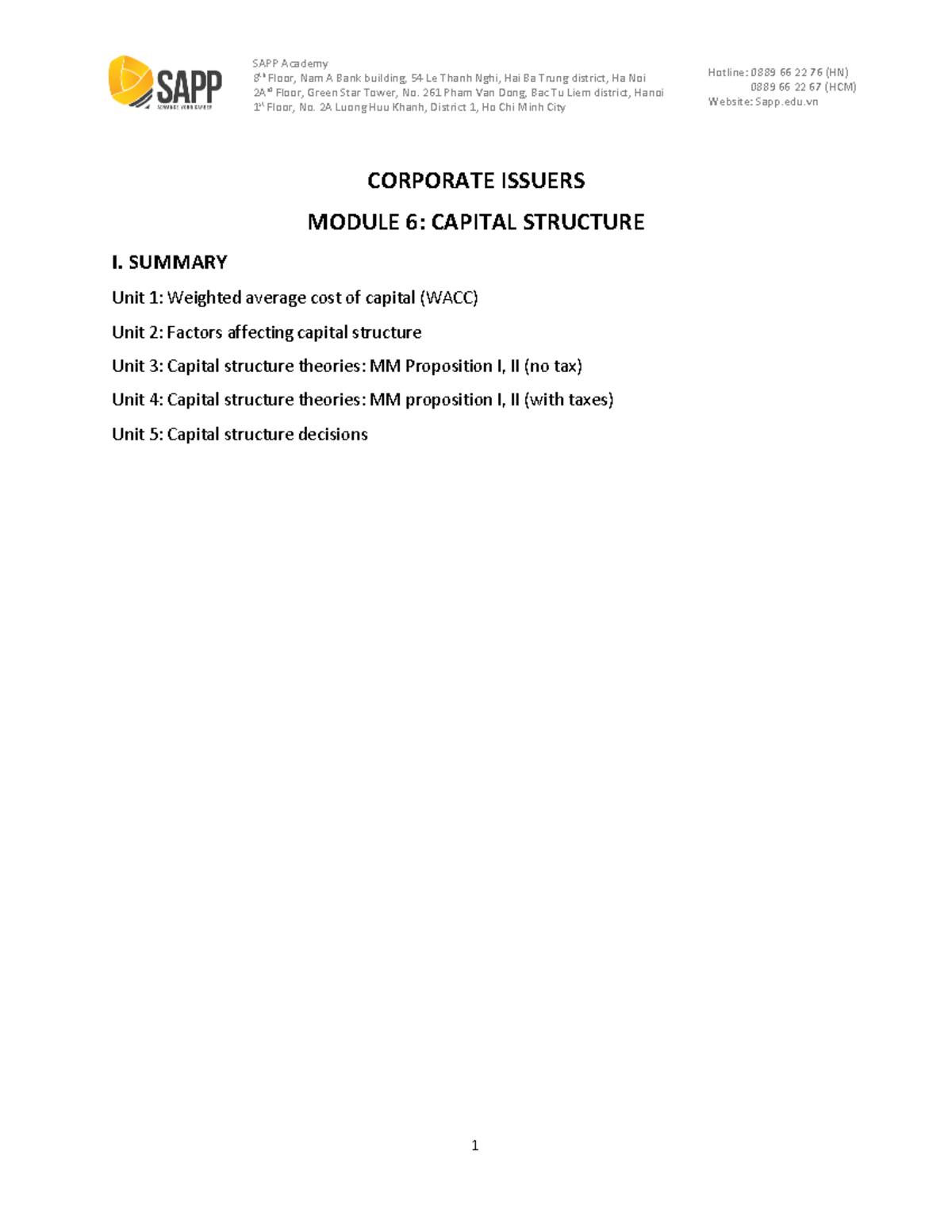 CFA1 CI 2024 M6 Capital Structure Coaching Questions and Answers - Studocu