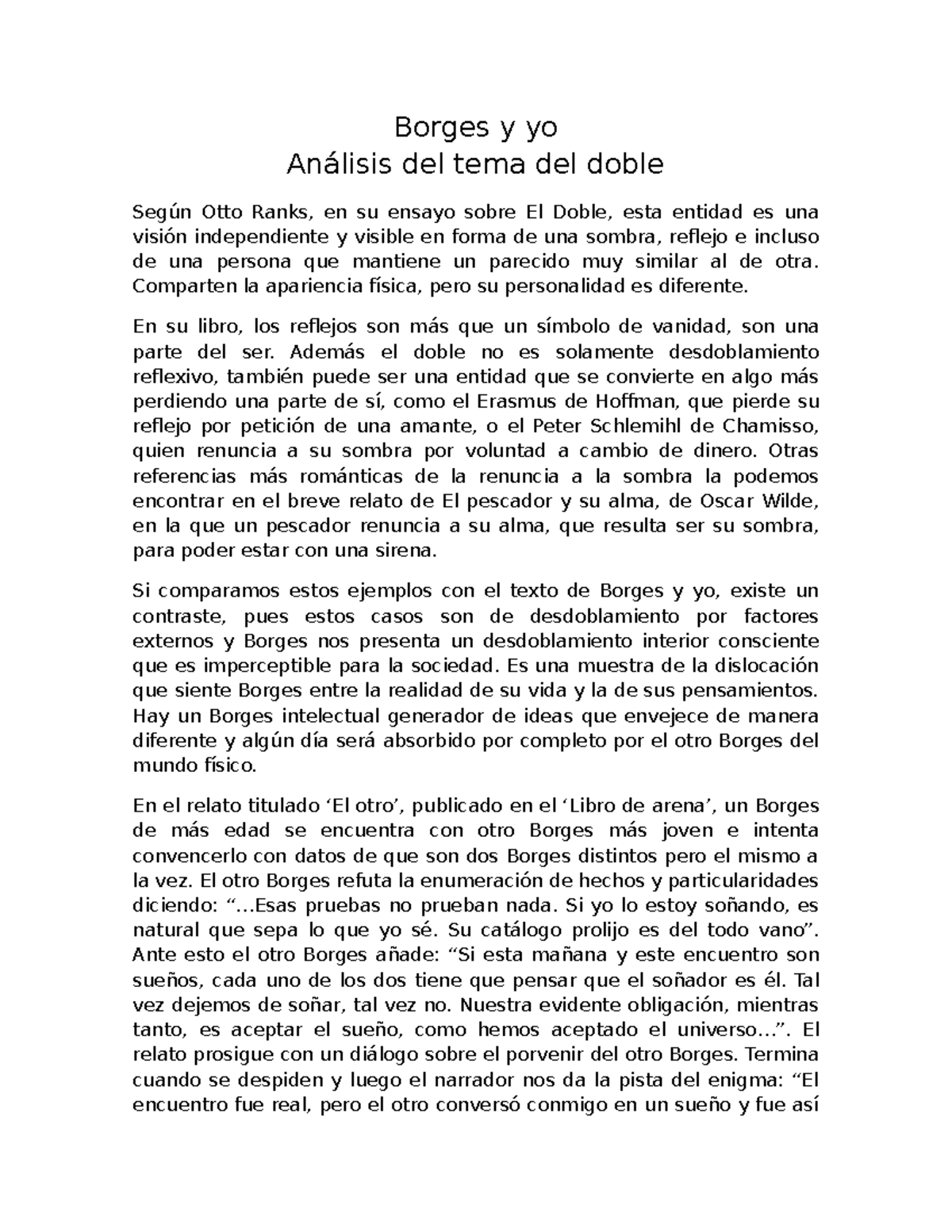 Análisis crítico del cuento "Borges y yo": el tema del doble - Studocu