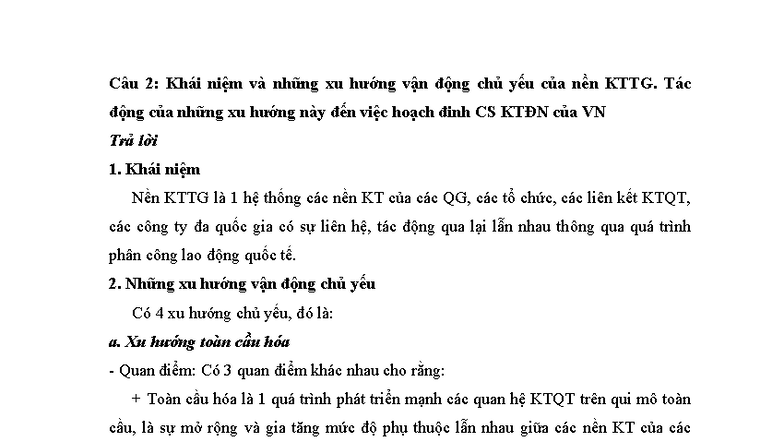 Câu hỏi KTQT: Xu hướng KTTG và Tác động đến CS KTĐN của VN - Studocu