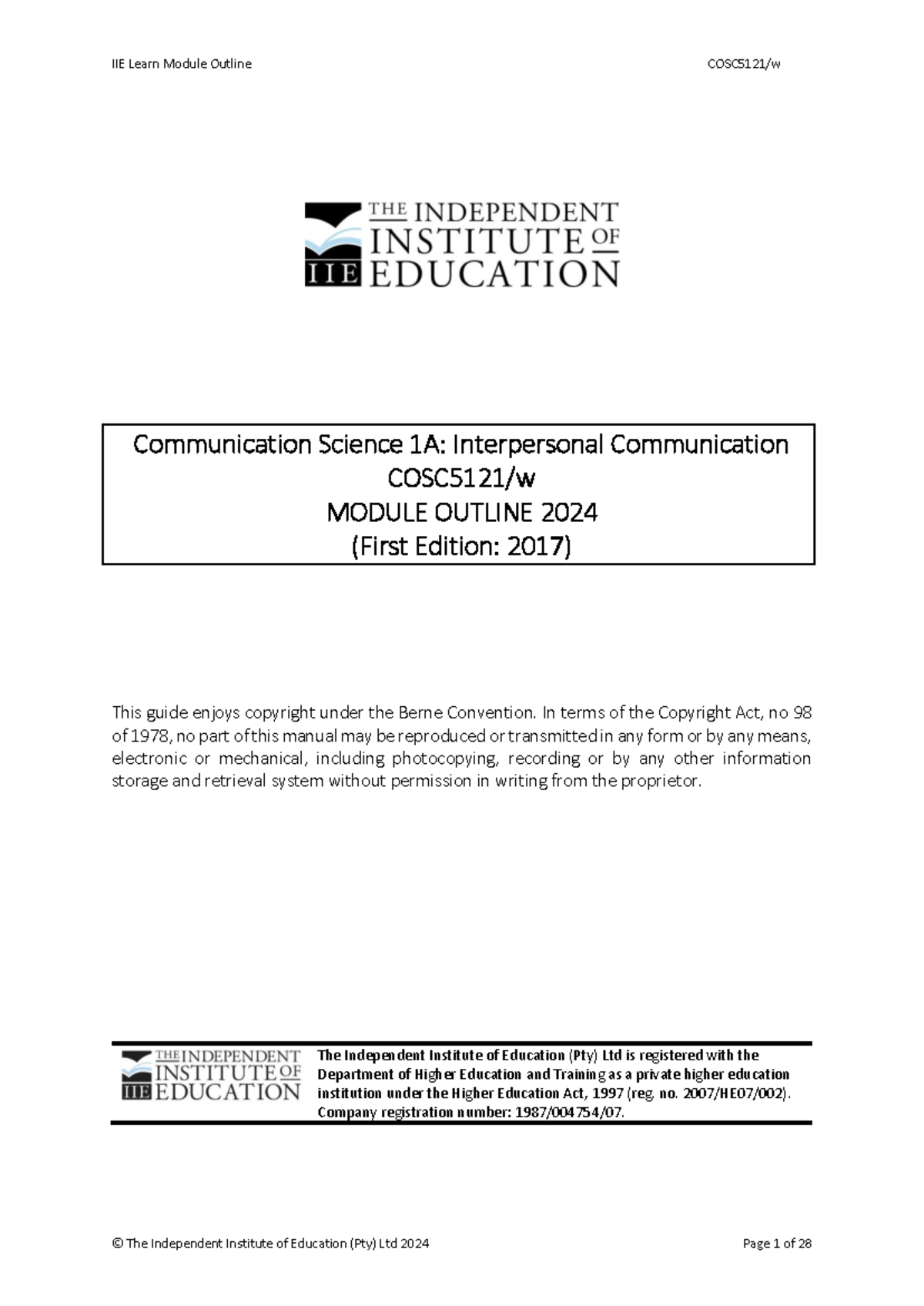 COSC5121 Module Outline: Communication Science 1A Overview - Studocu