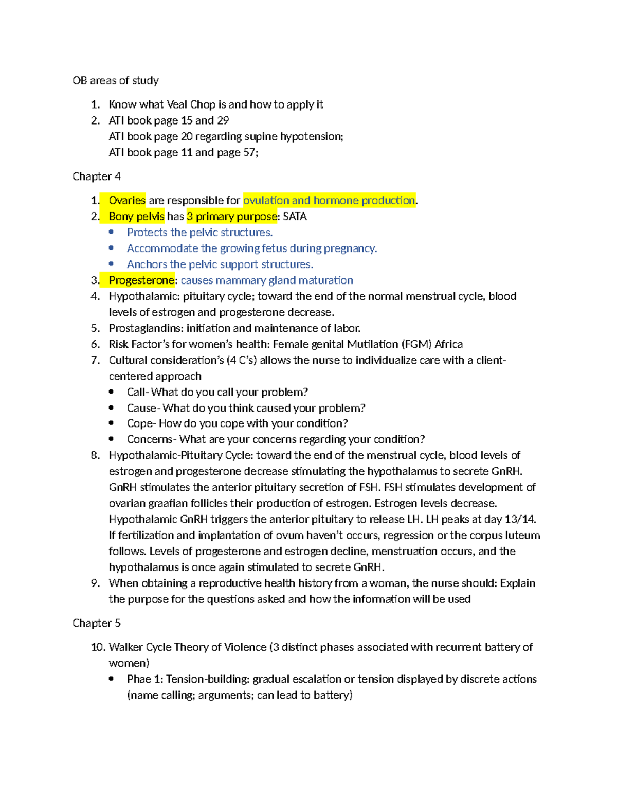 OB EXAM 1 Study Guide - Key Concepts in Obstetrics and Reproductive ...