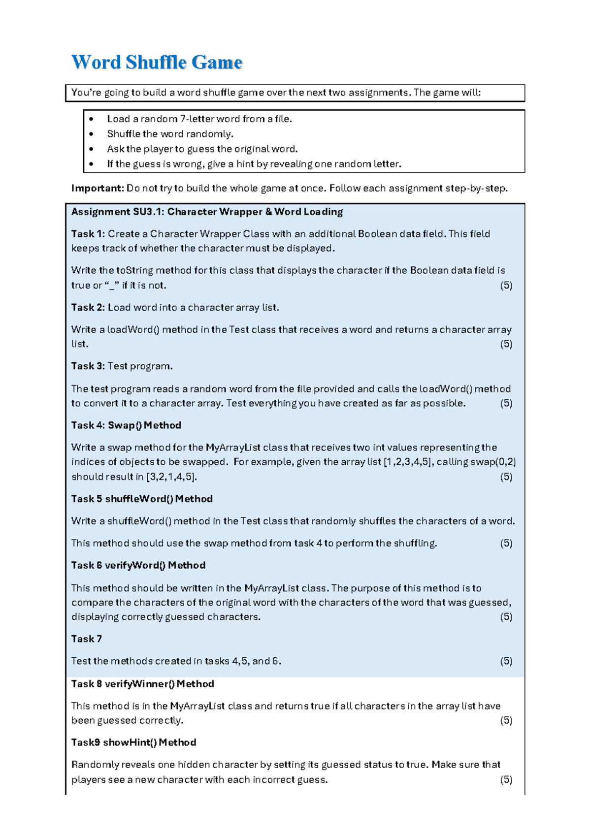 Word Shuffle Game Development: Assignment SU3 Part 3 - Studocu