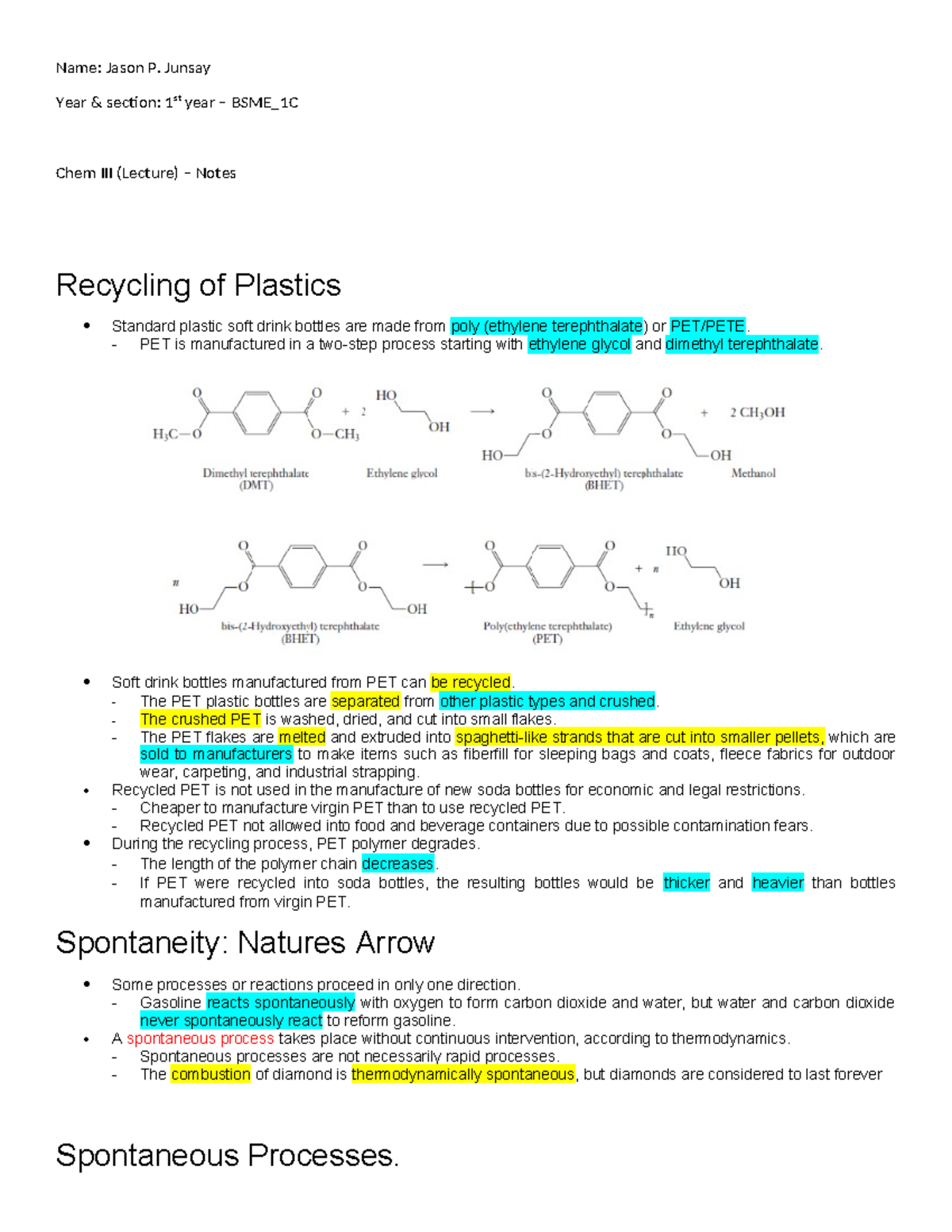 Chem (Lecture) Notes - Name: Jason P. Junsay Year & section: 1st year ...