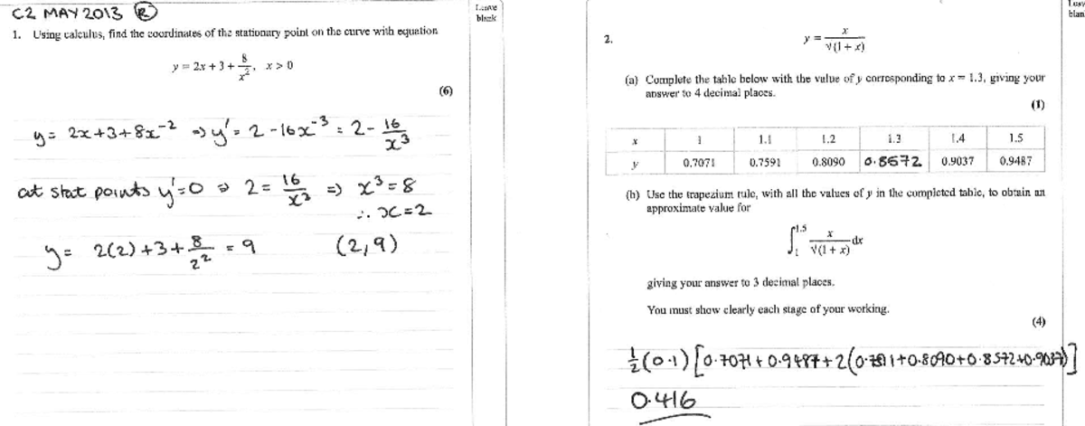 C2 MAY 2013 R Calculus Stationary Points & Area Calculations - Studocu