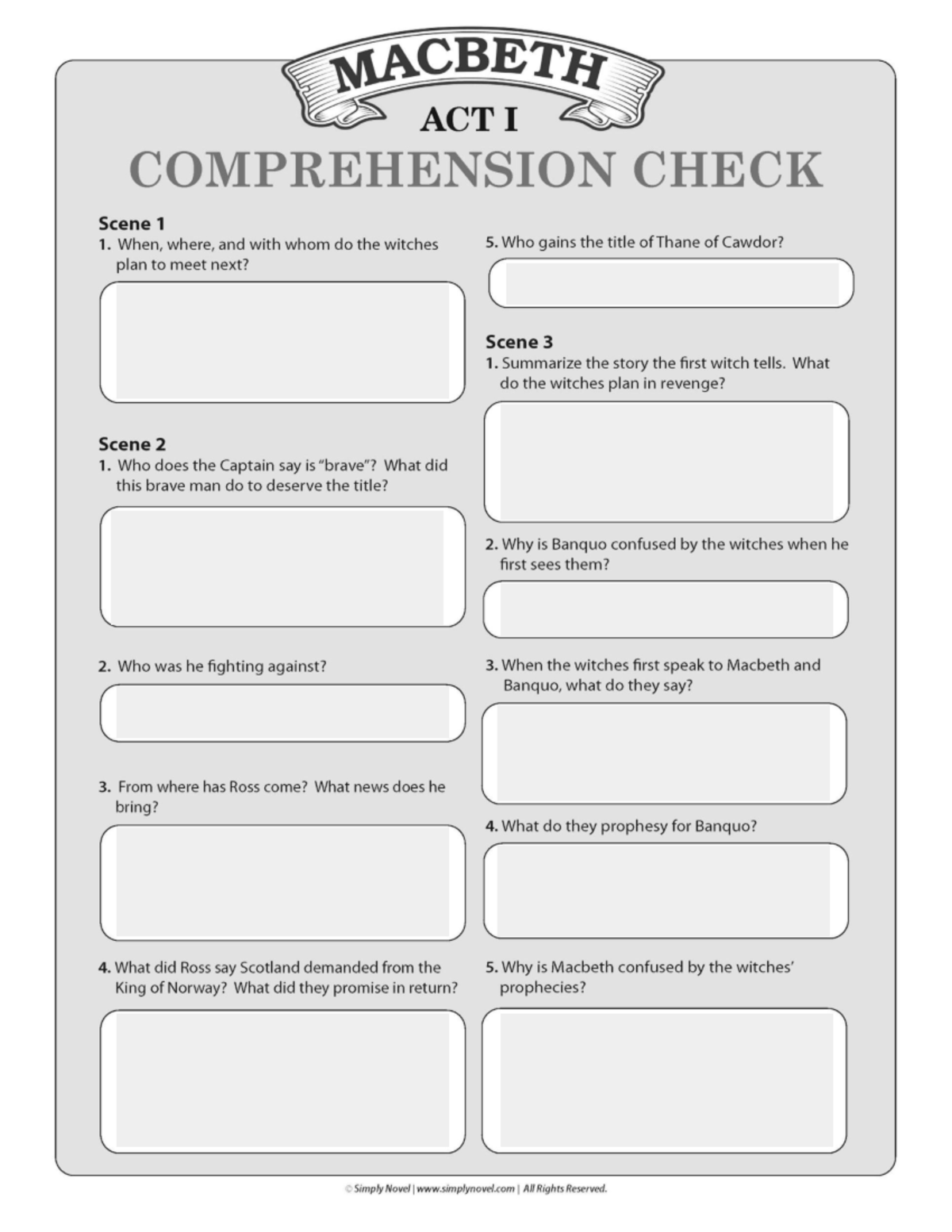 Macbeth Act I-IV Comprehension Check Questions for Study Guide - Studocu