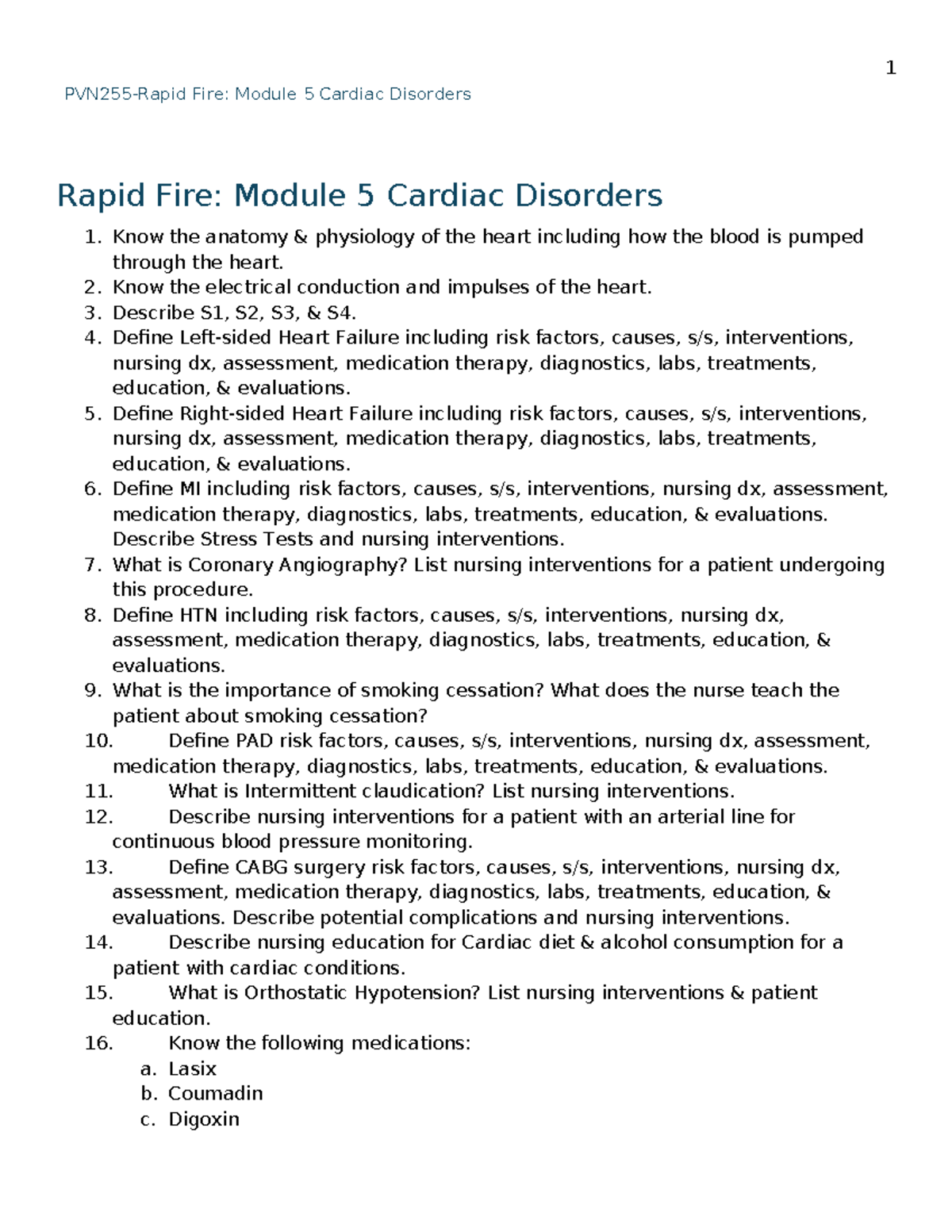Rapid Fire Module 5 Cardiac Disorders - PVN255-Rapid Fire: Module 5 ...