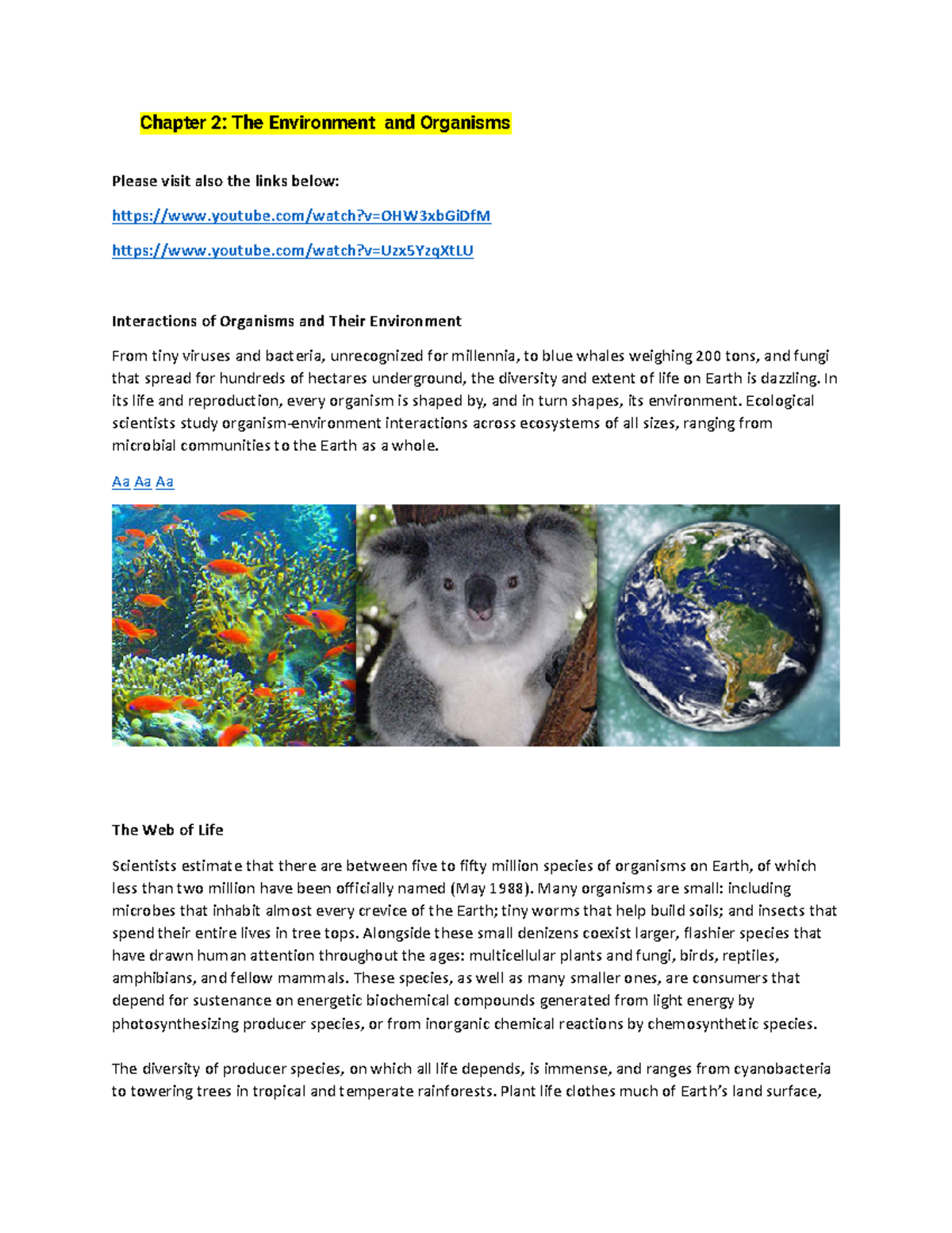 ENVI SCI Chapter 2 - Interactions of Organisms & Environment - Studocu