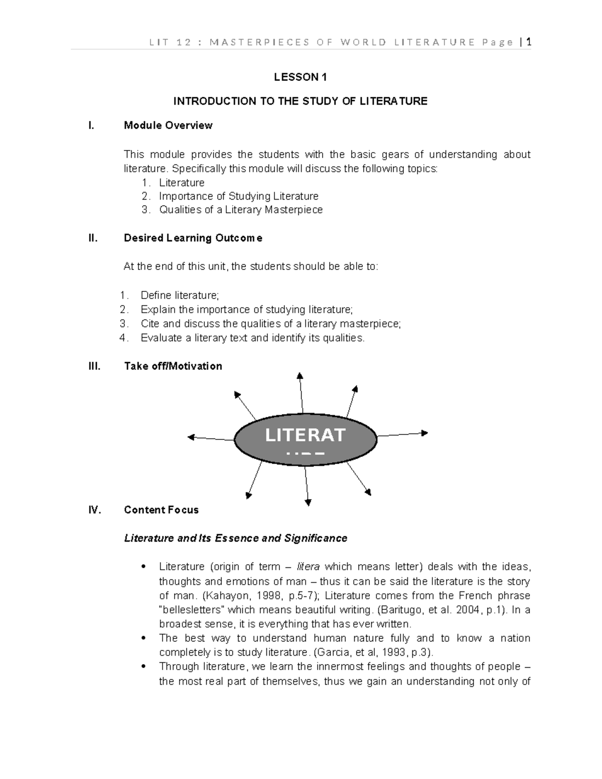 Literature Lesson 1 - Introduction to Literature Concepts & Importance - Studocu