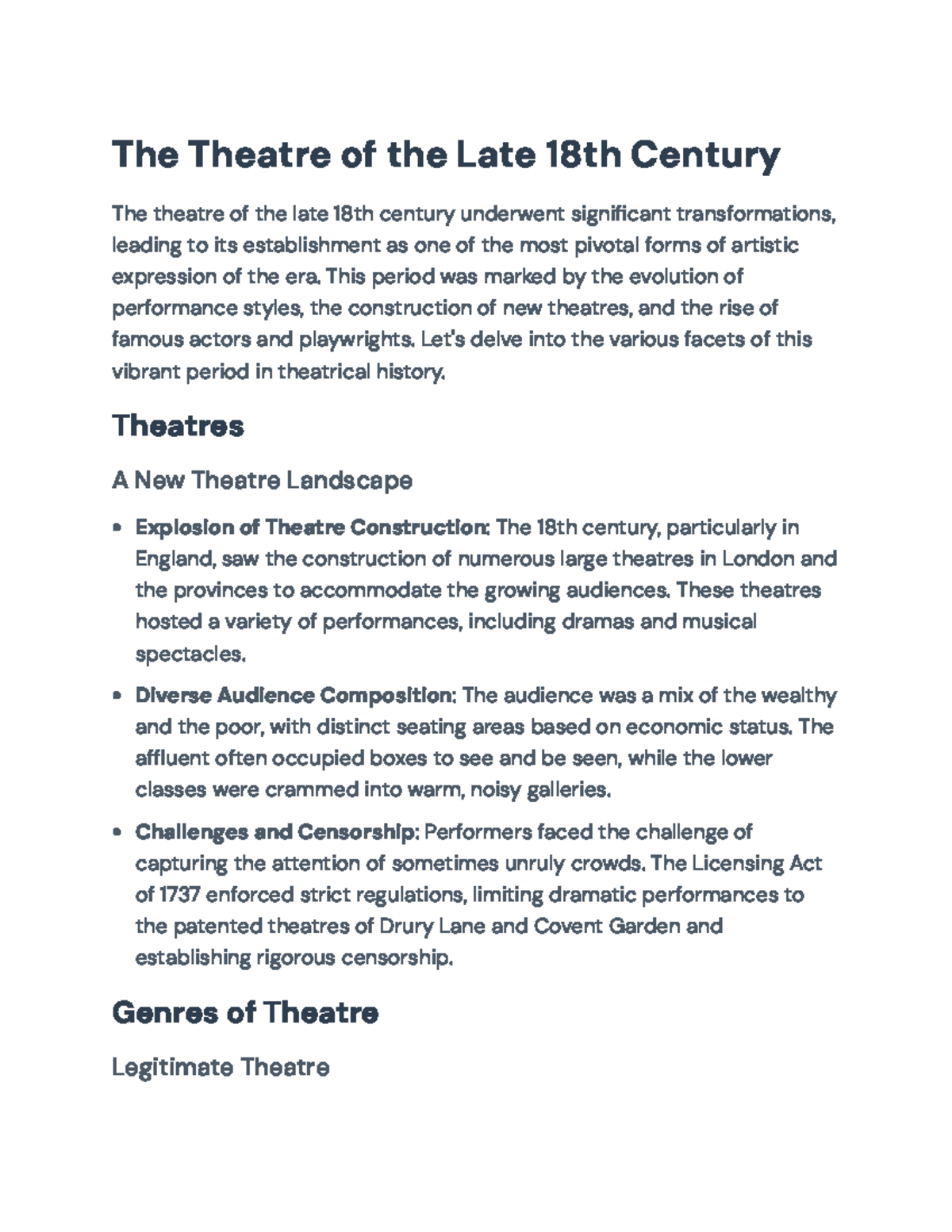 Theatre Transformations in the Late 18th Century: An Overview - The ...