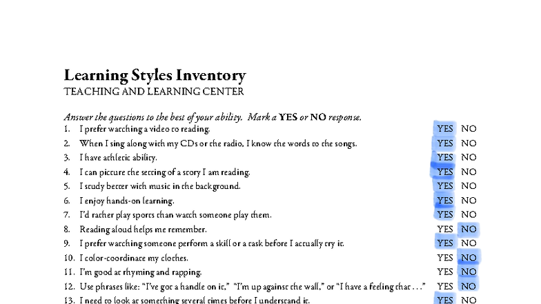 Learning Styles Inventory: Discovering Your Preferred Learning Mode ...