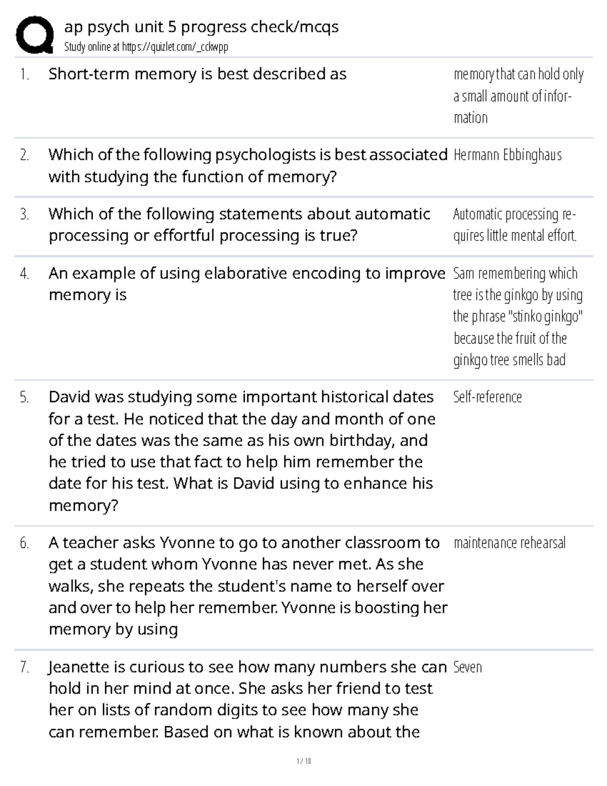 AP Psych Unit 5: Memory Concepts and Theories Study Guide - Studocu