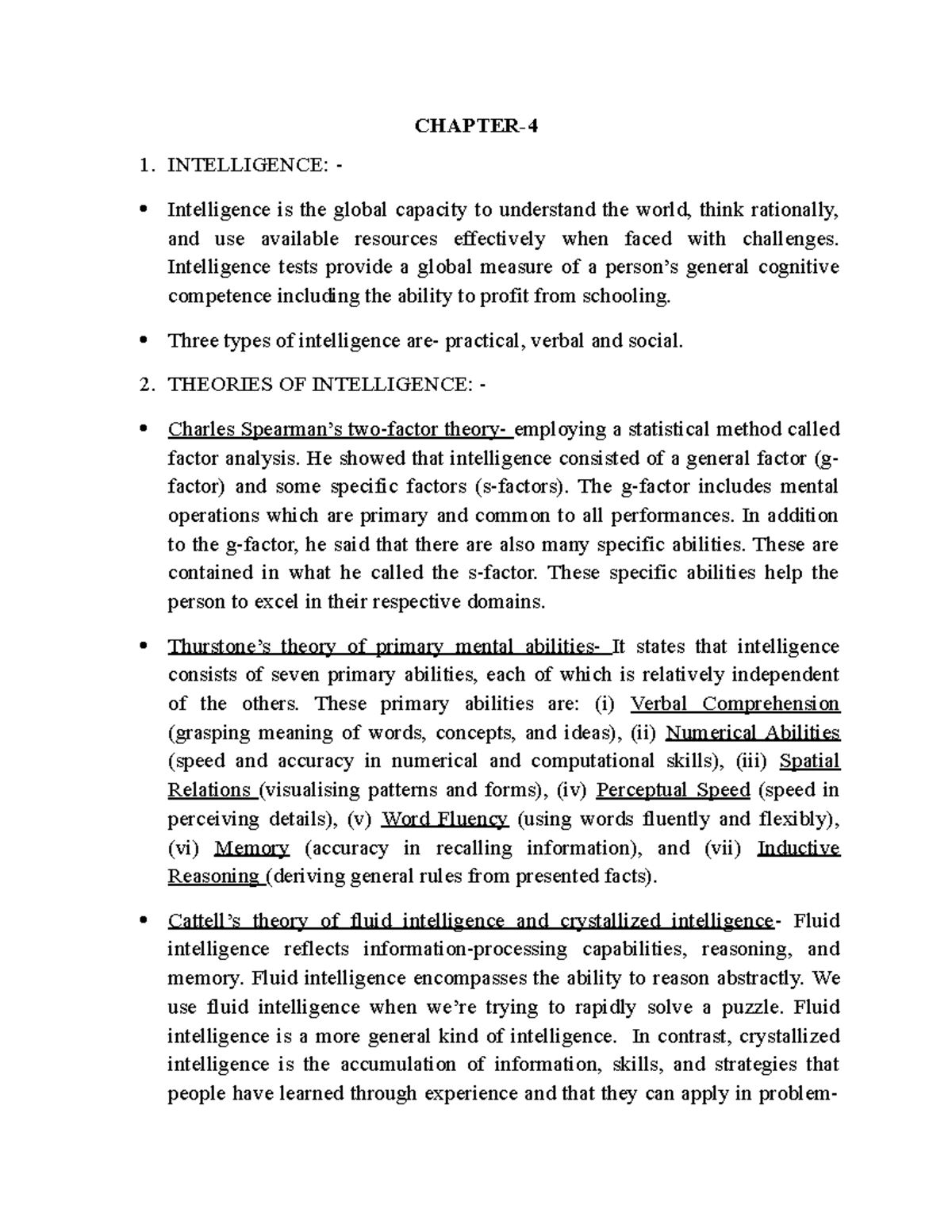 Psychology Notes - CHAPTER- 1. INTELLIGENCE: - Intelligence is the ...